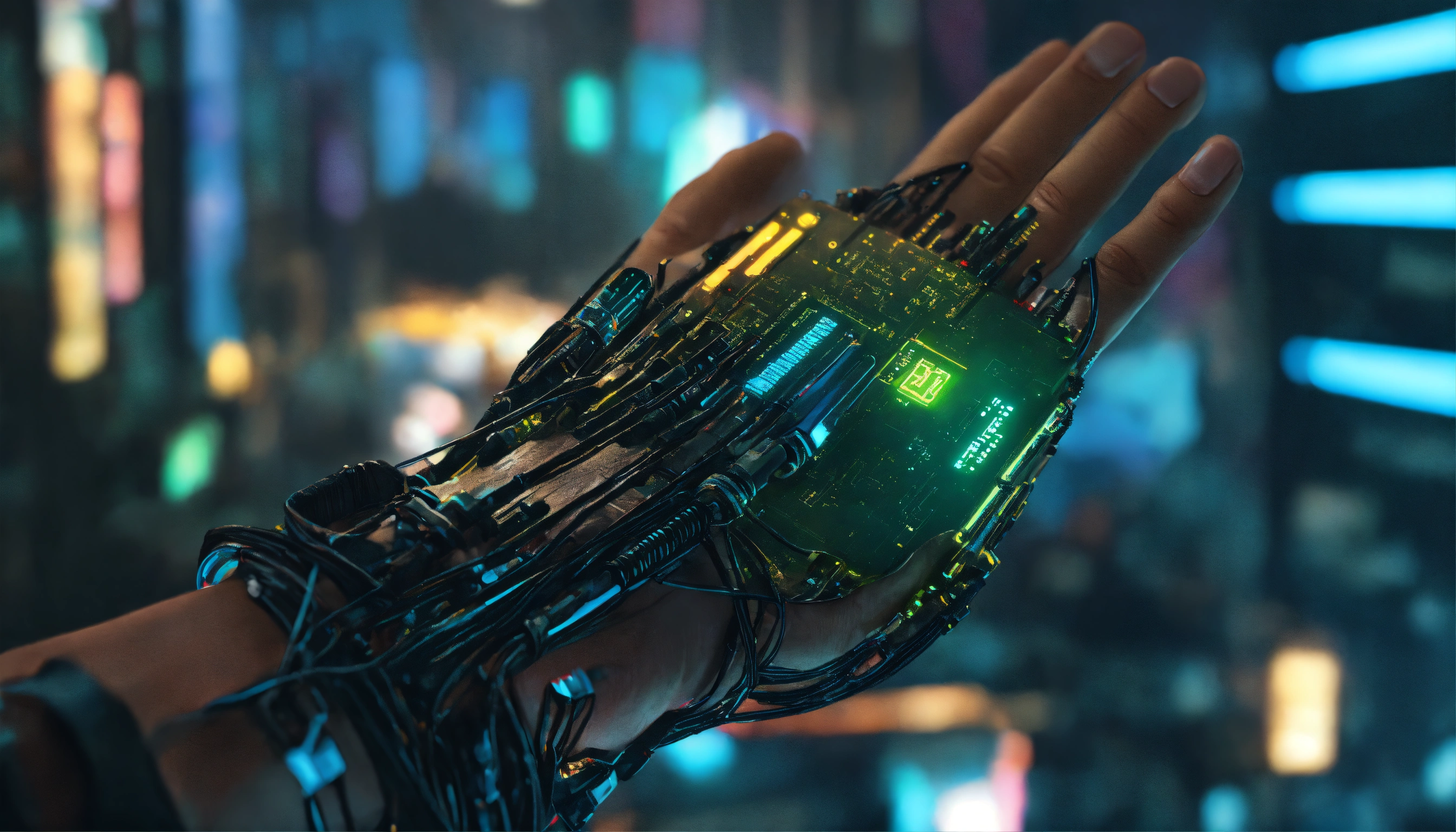Lexica - Cyber code from the hand, cyberpunk style, detailed, highres, 4k