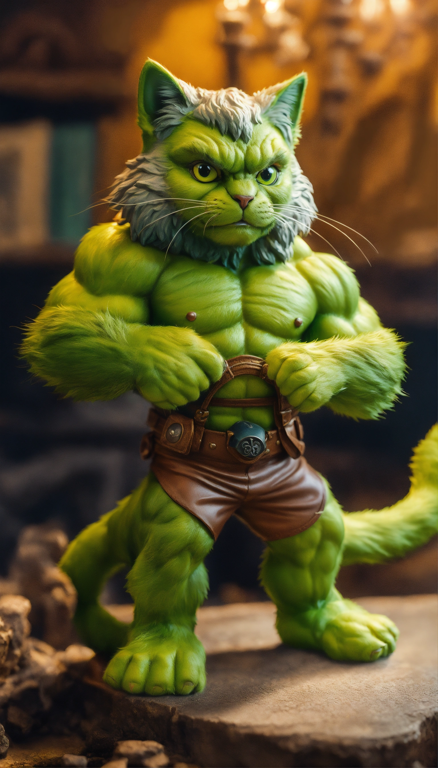 Lexica - Hulk themed Cute cat, cat adventurer figure, product shot, oil ...