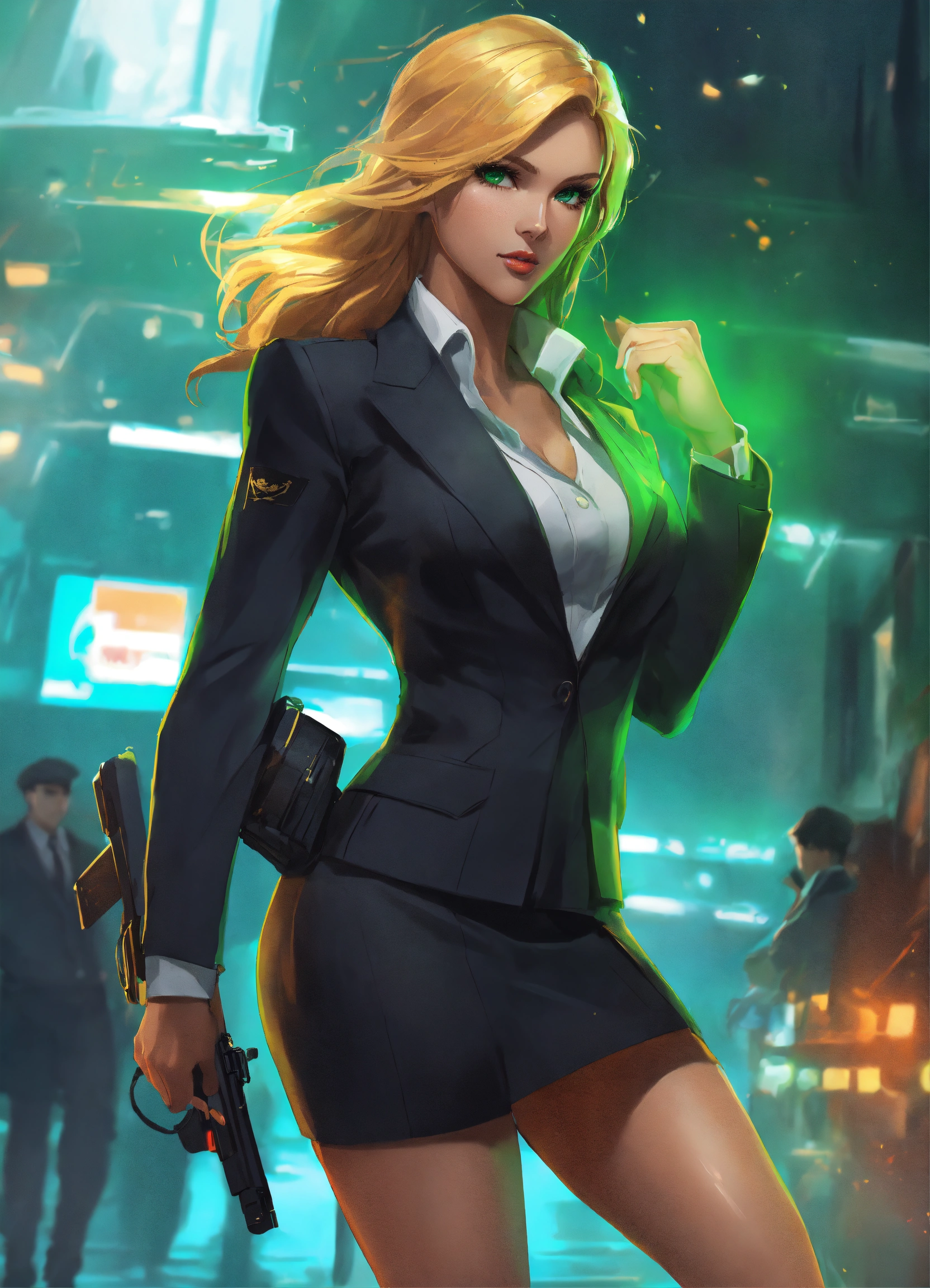 Lexica - Illustration of female fbi agent, green eyes, golden hair ...