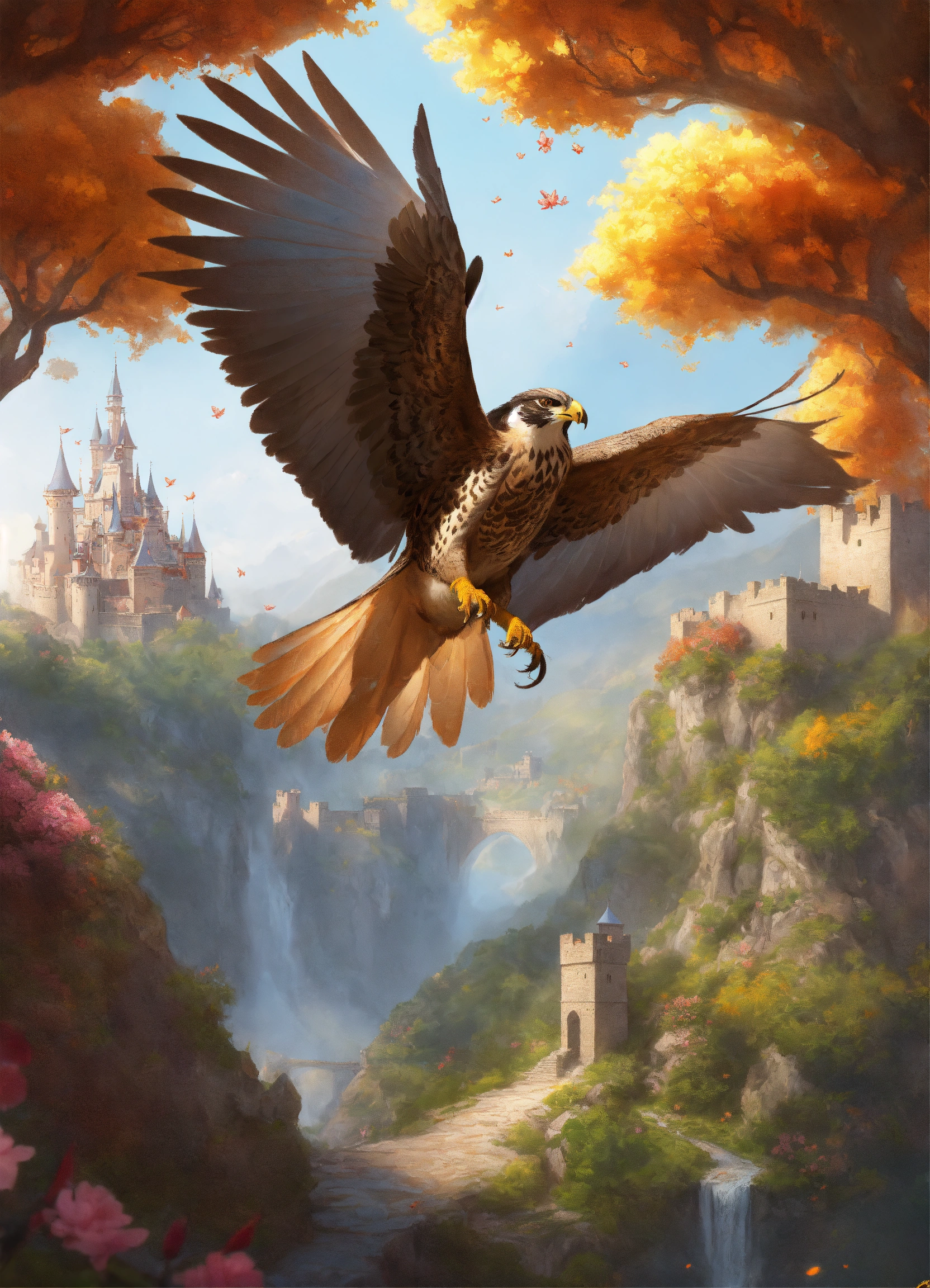 Lexica - Big animal falcon, wears magical armor, flying around castle ...