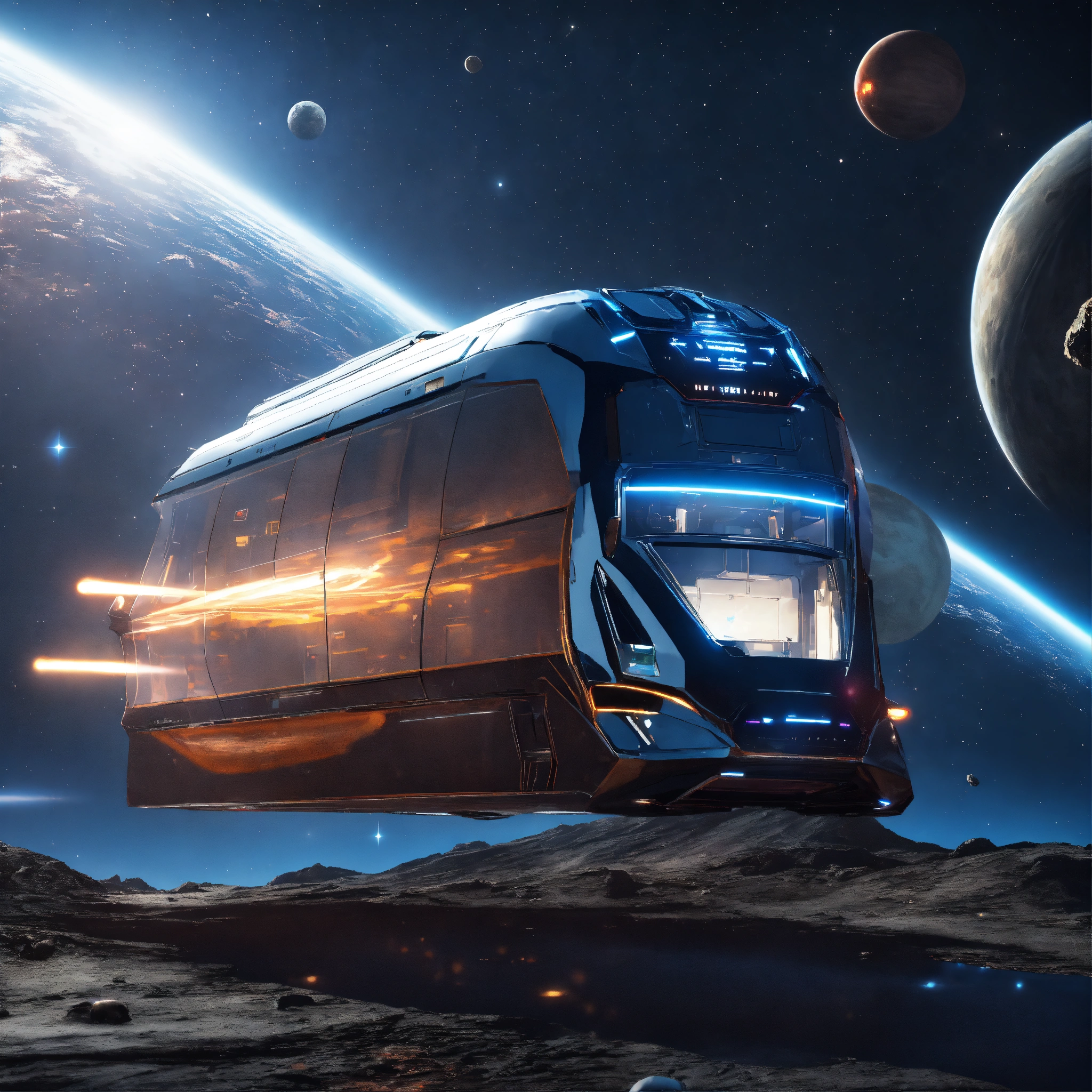 Lexica - Intergalactic tour bus starship traveling through deep space ...