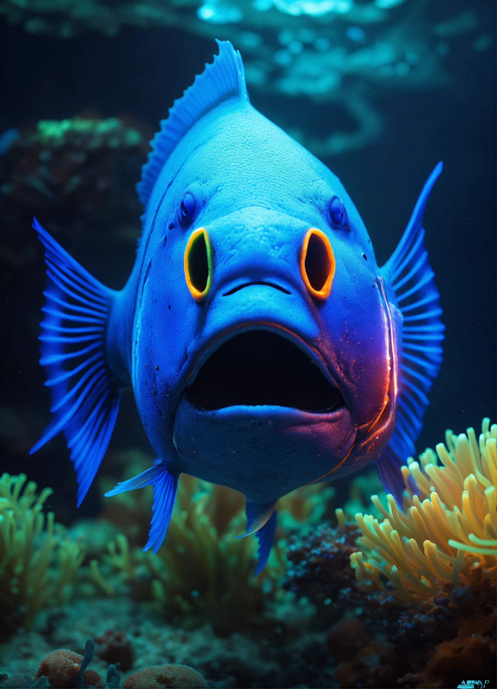 Lexica - Neon blue sponge head fish, abyssal zone, bioluminescence, big ...