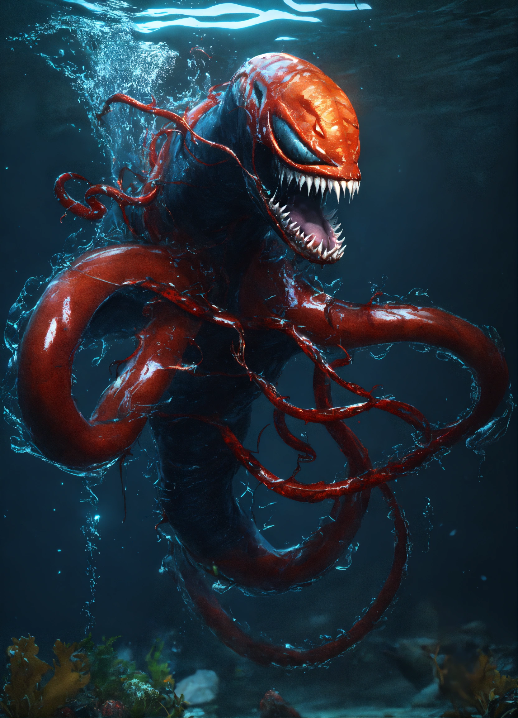 Lexica - Scary venom on a string under water, halloween, unreal engine ...