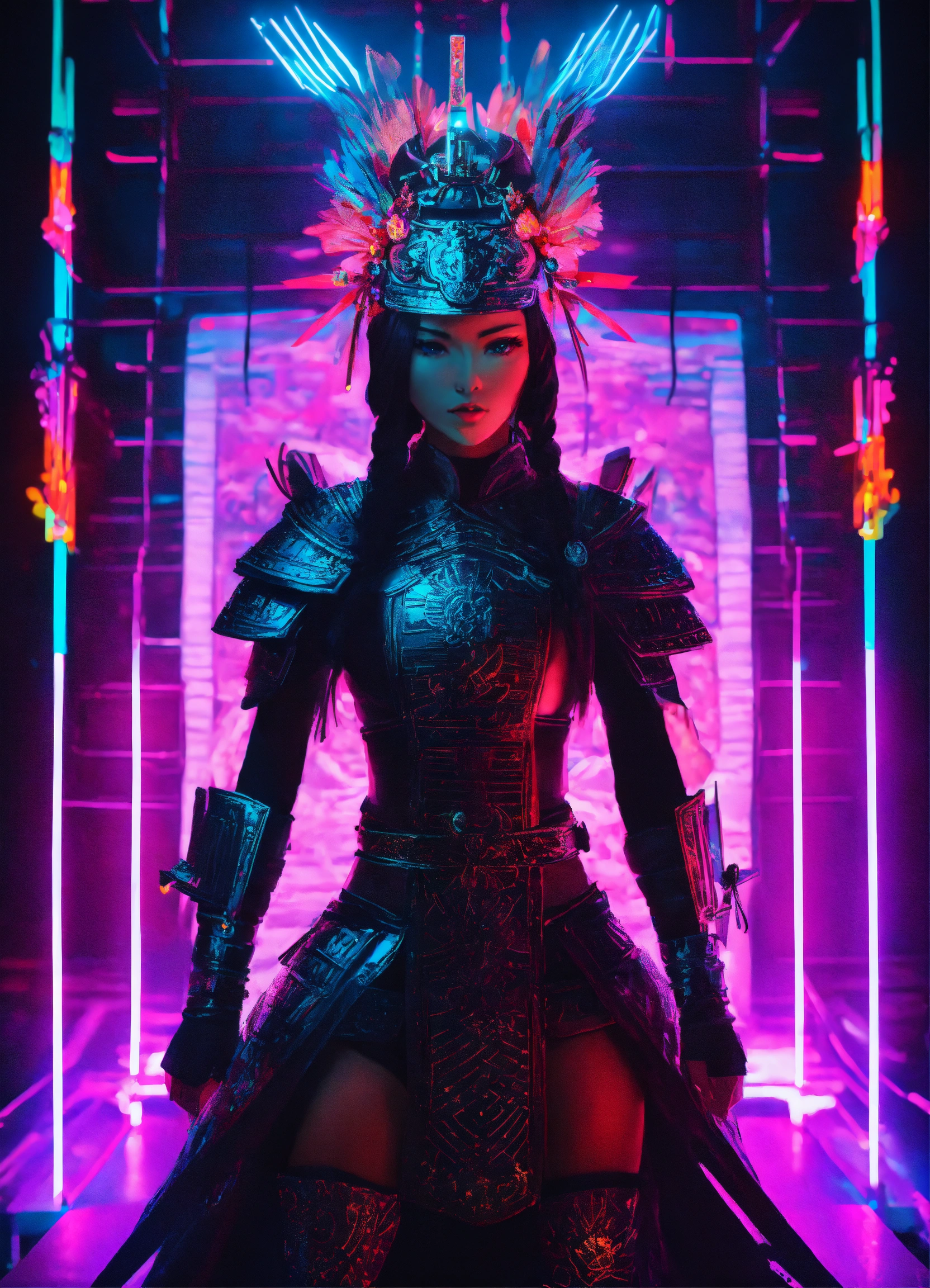 Lexica - Female Samurai Warrior of topaz and shimmer black neon light ...
