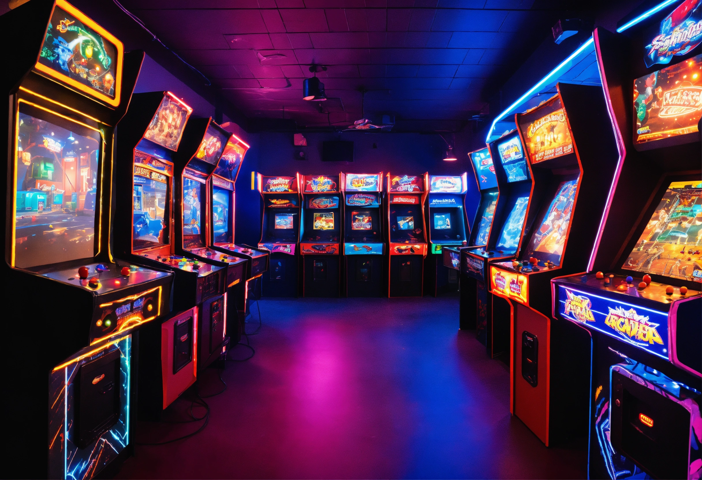 Lexica - Sci Fi retro arcade with lots of lights, many stand up arcade ...