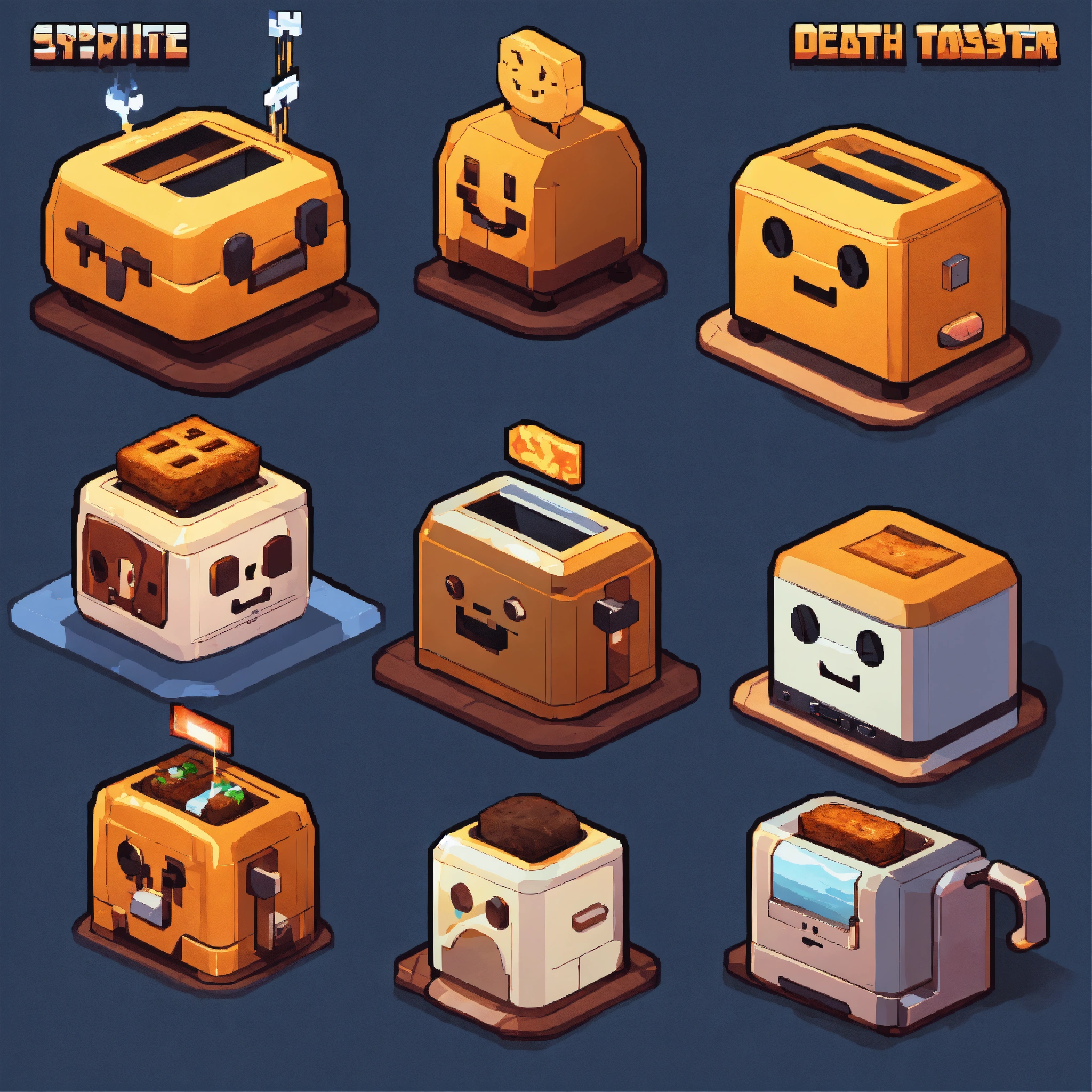 Lexica - Standard and death sprite concepts for a smiling toaster ...