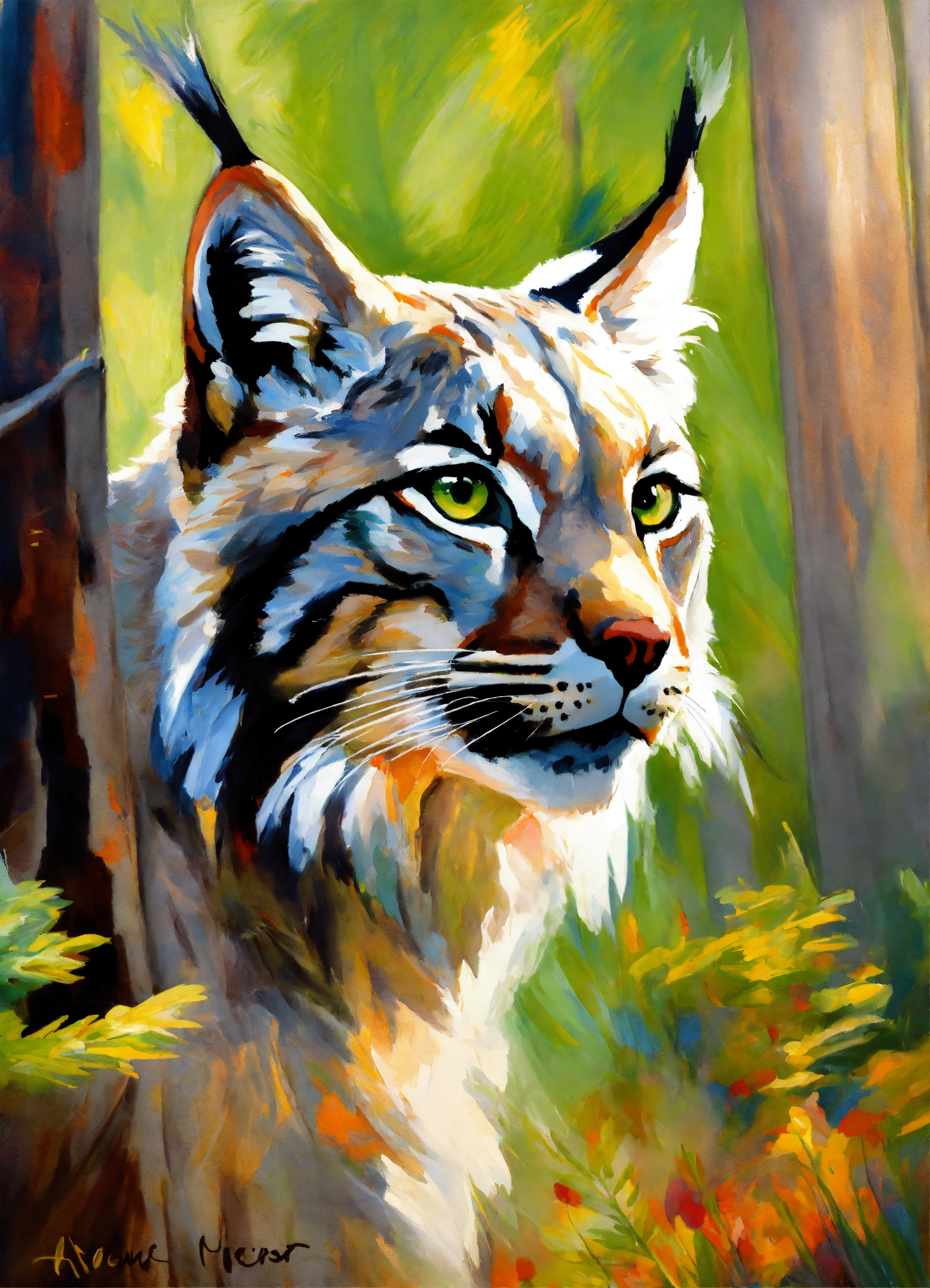 Lexica - Impressionist painting, portrait of a grey lynx in a Wisconsin ...