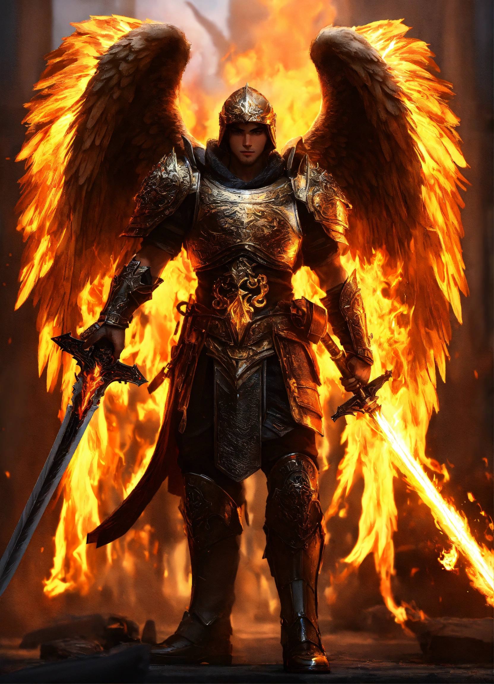 Lexica - Male Angel in body armor with flaming sword