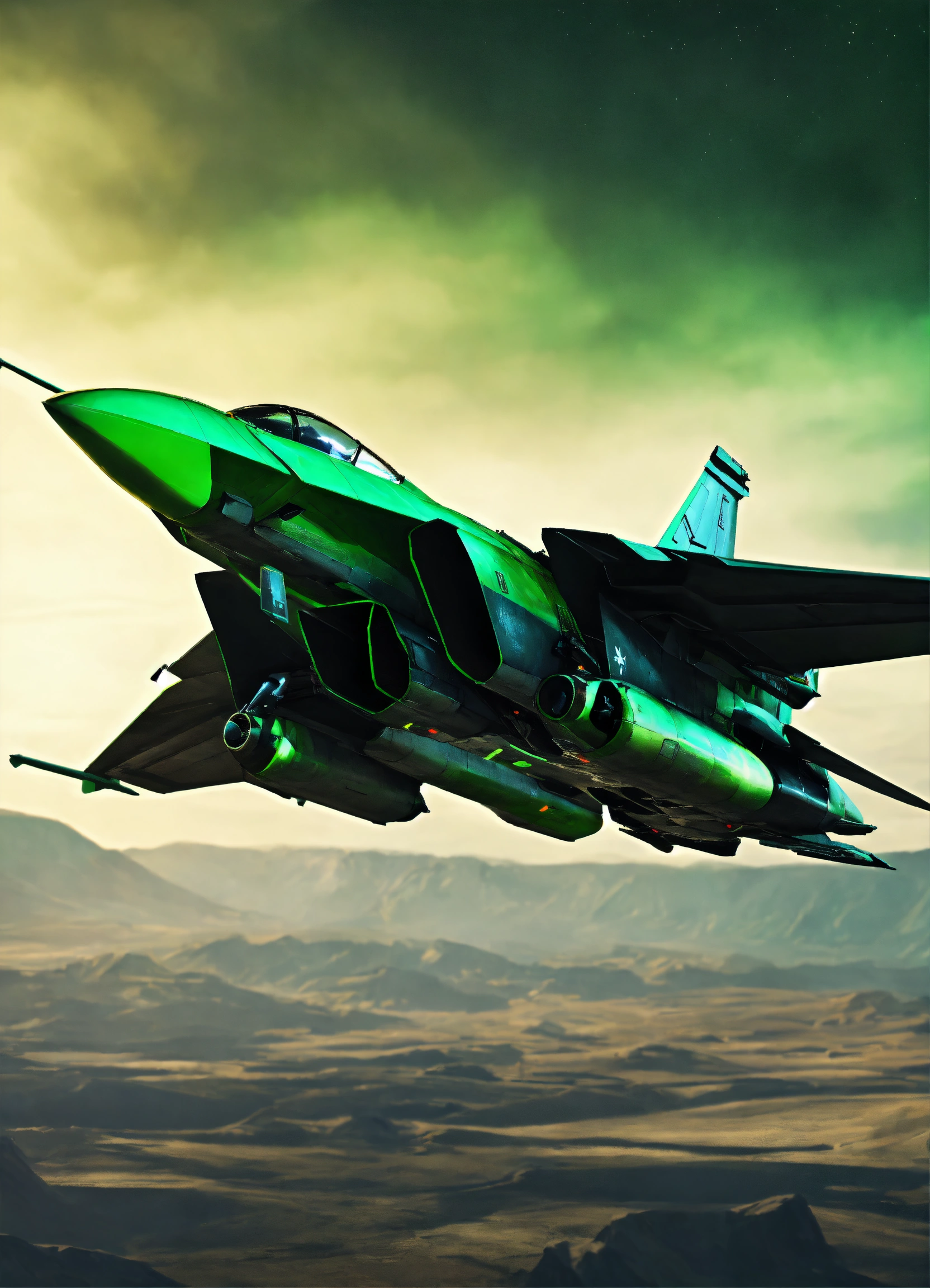 Lexica - Sci fi black and green fighter jet, unreal engine