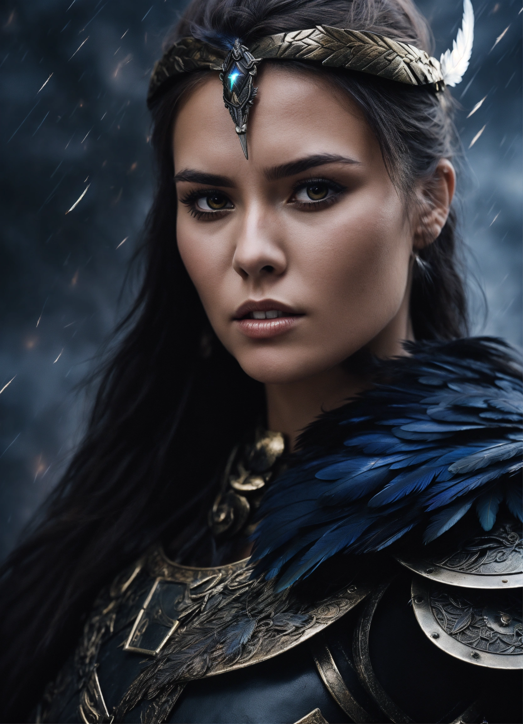 Lexica - Valkyrie, raven , black bird background, dramatic, lightning ...