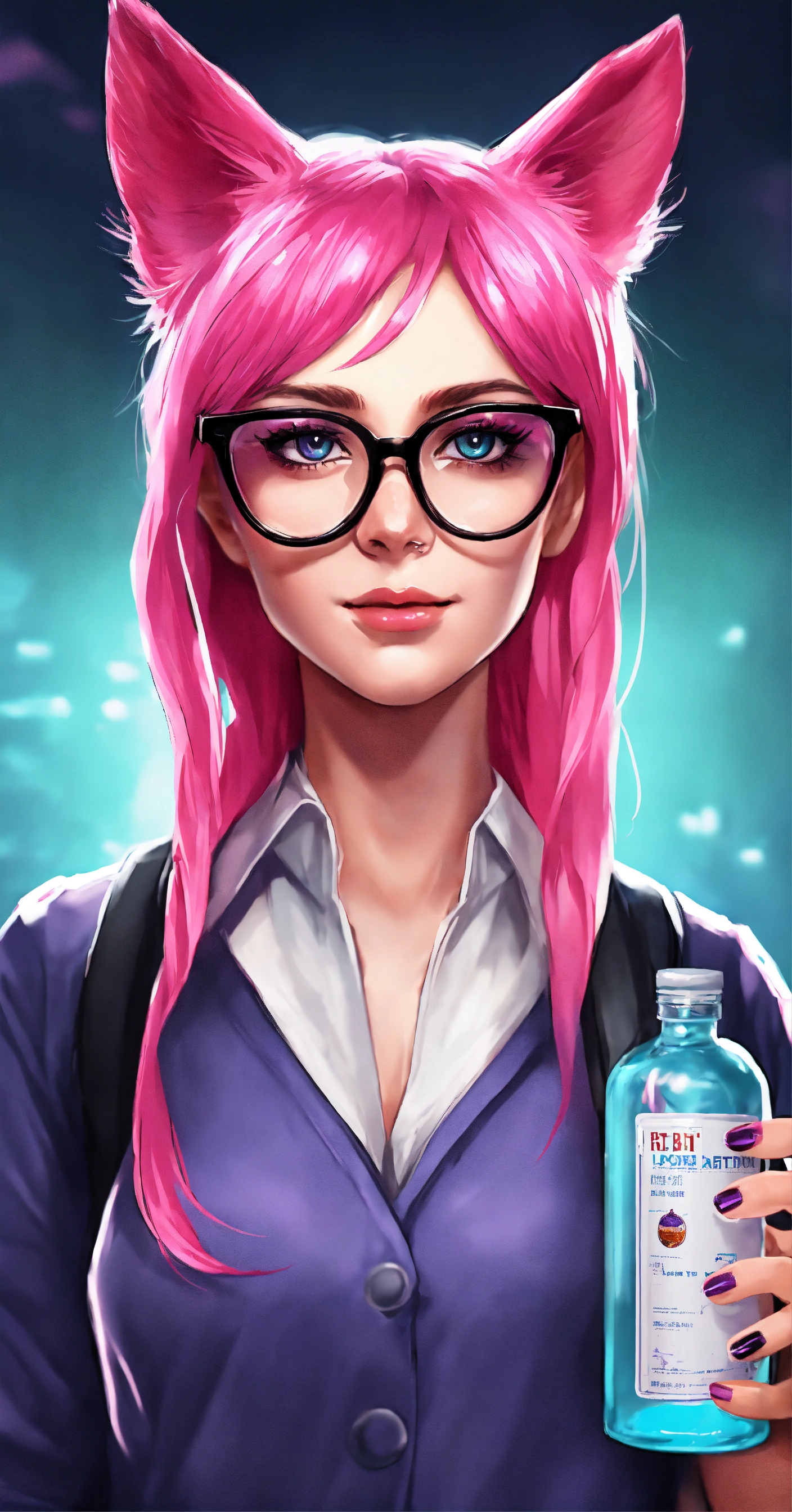 Lexica - Female doctor, with long pink hair, with cat ears disguise ...