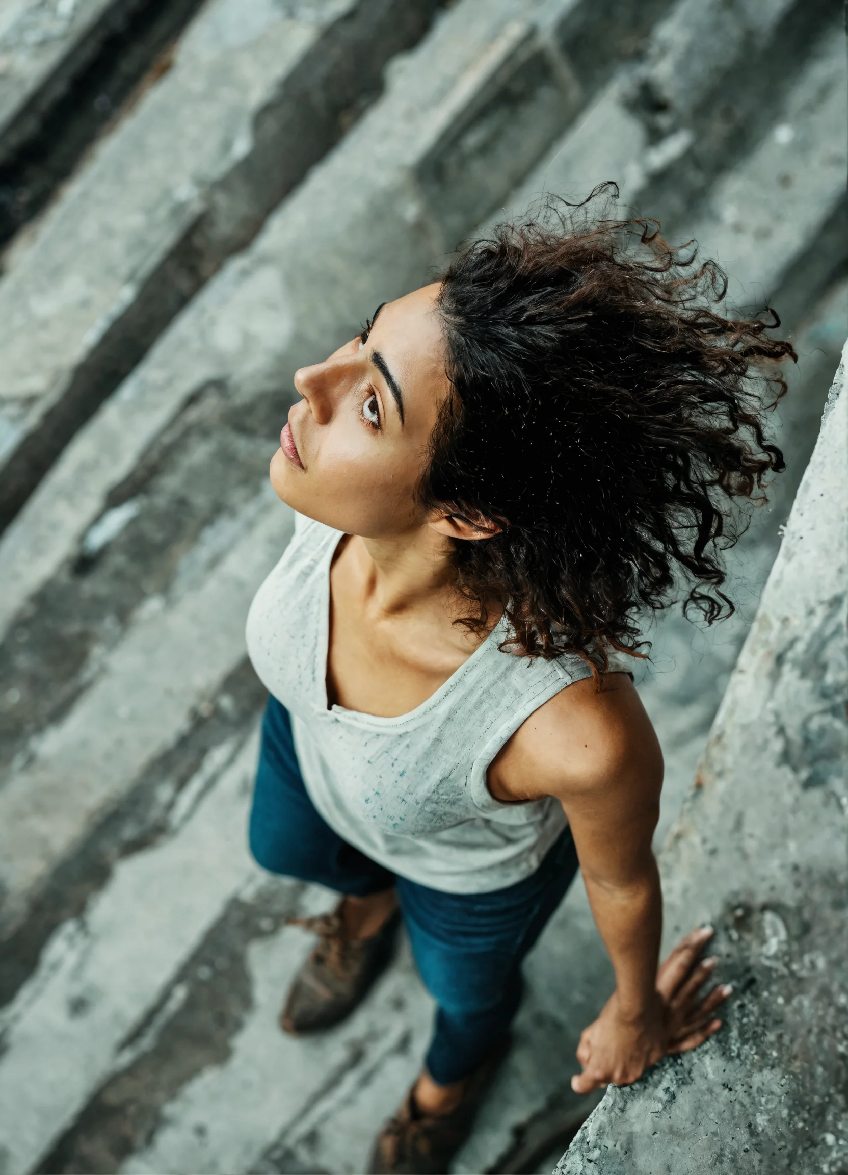 Lexica - TOP VIEW, A WOMAN IS looking forward with hope and determination.