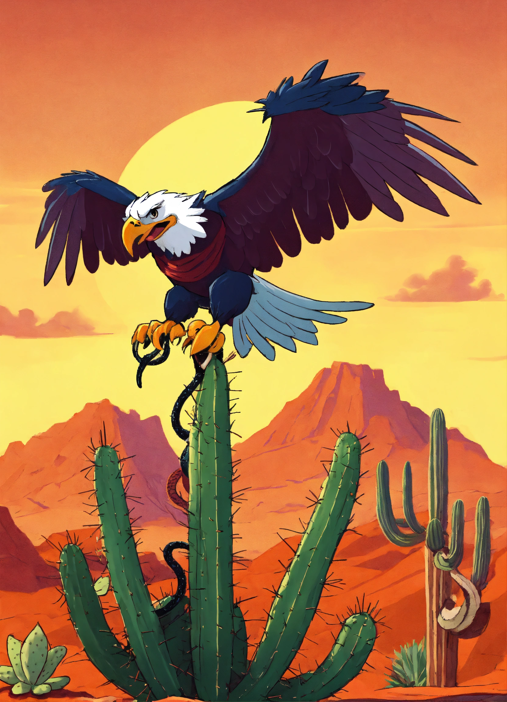 Lexica - Pixar animation of Eagle Devouring Snake on a Mexican cactus ...