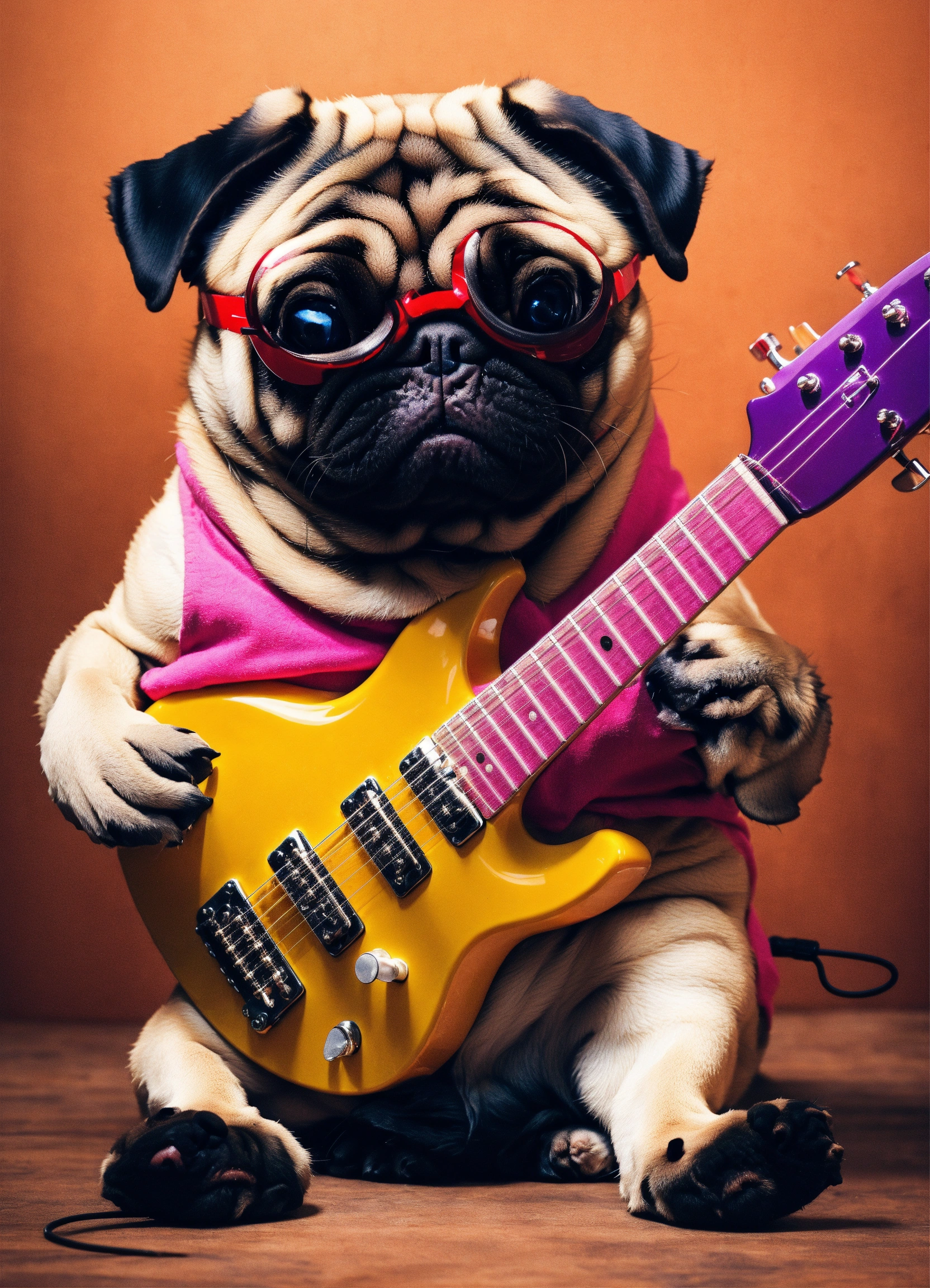 Lexica - A blind pug playing electric guitar