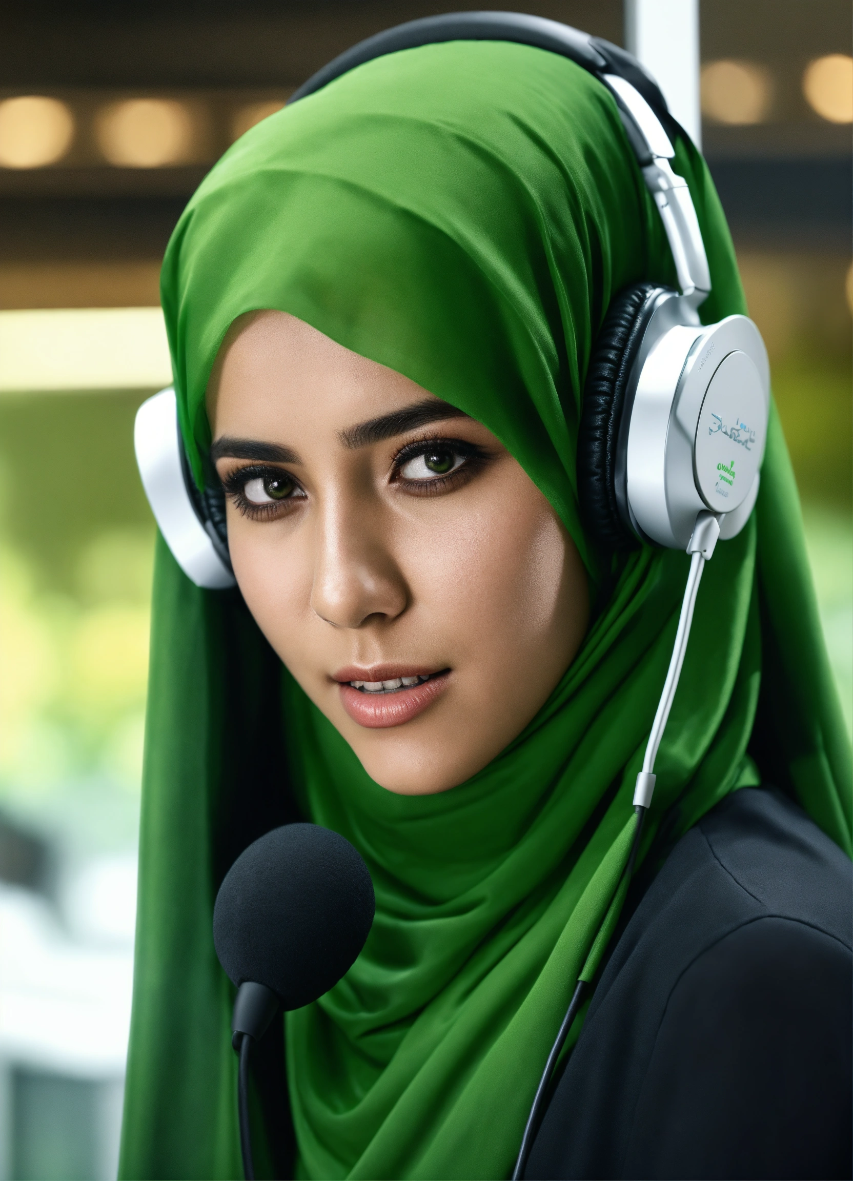 Lexica - Saudi women, in call center, head phone, veiled, green ...
