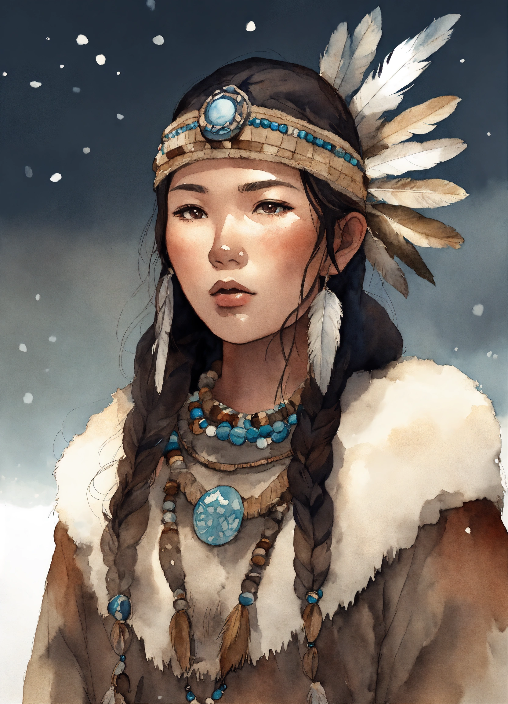 Lexica - Illustration of an inuit woman, young, 18 years old, beautiful ...