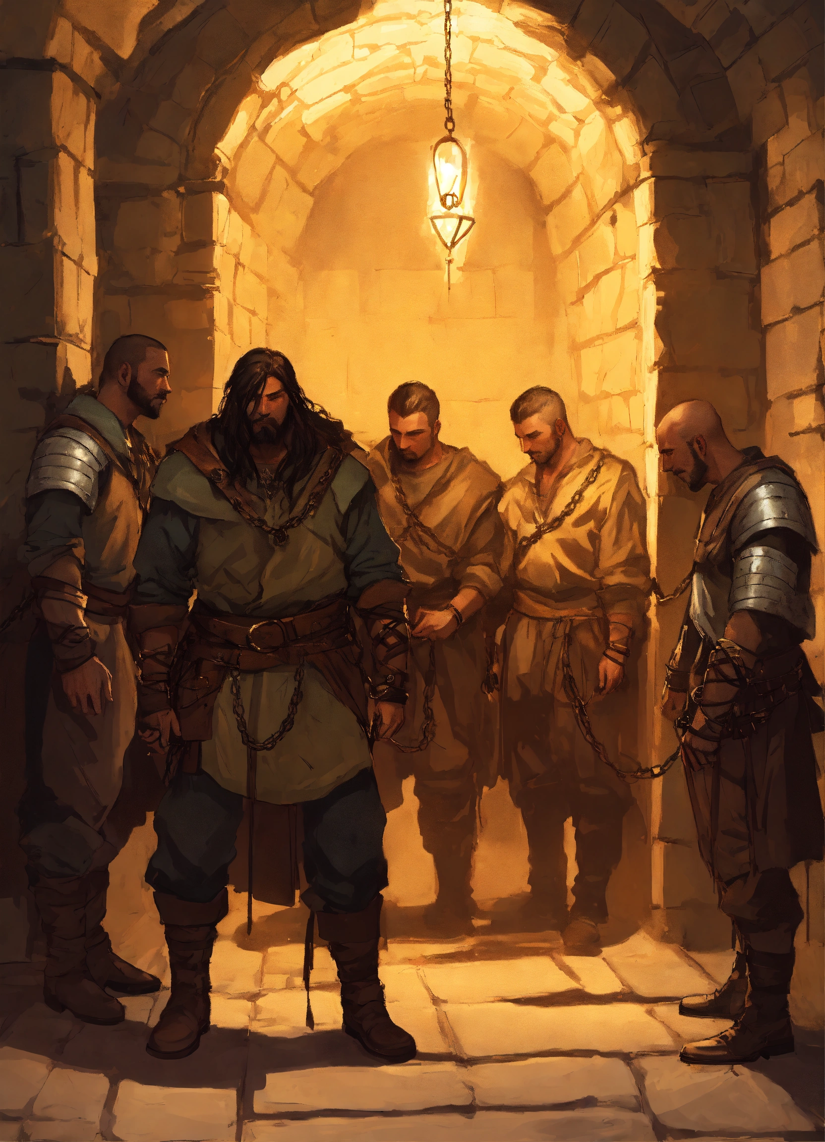 Lexica - Line of male prisoners all chained to a wall in a dungeon, d&d ...