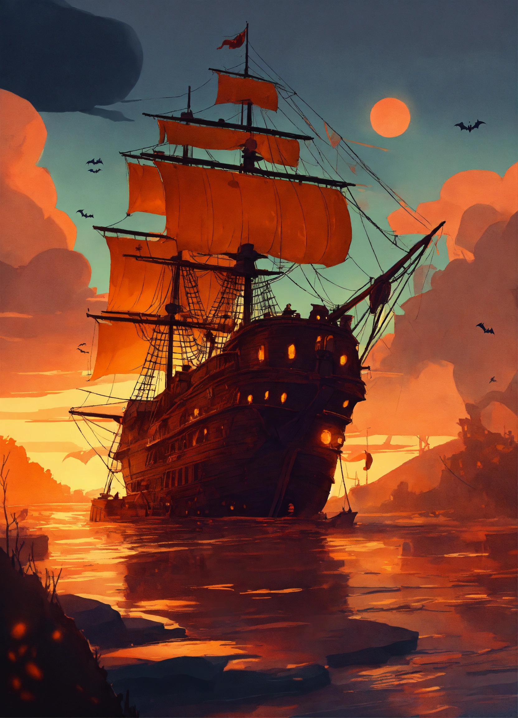 Lexica - Sunset, scary, ship, the blob, ship, halloween, pirate ship ...