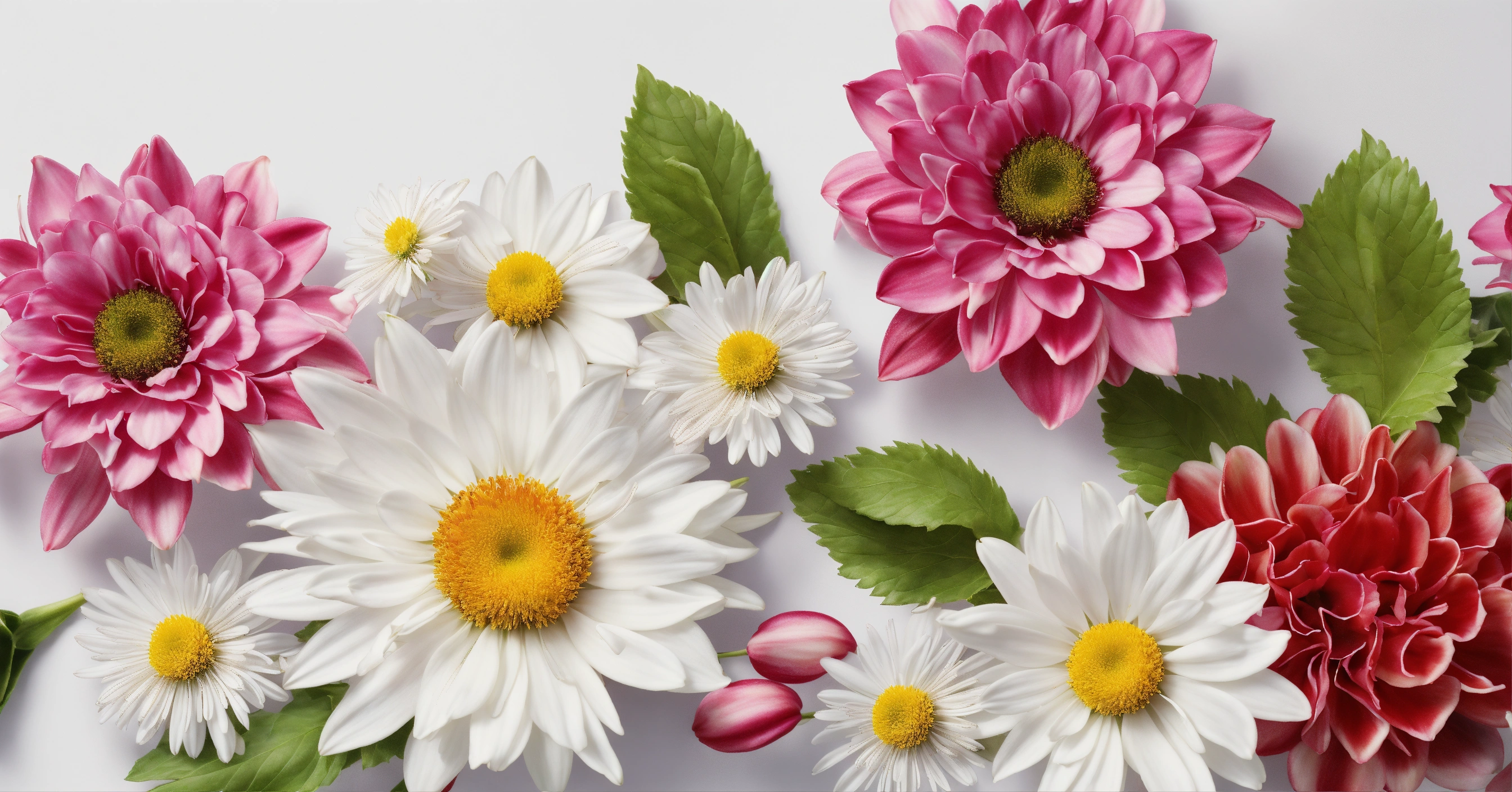 Lexica - White background. floral design with various flowers in 4d ...