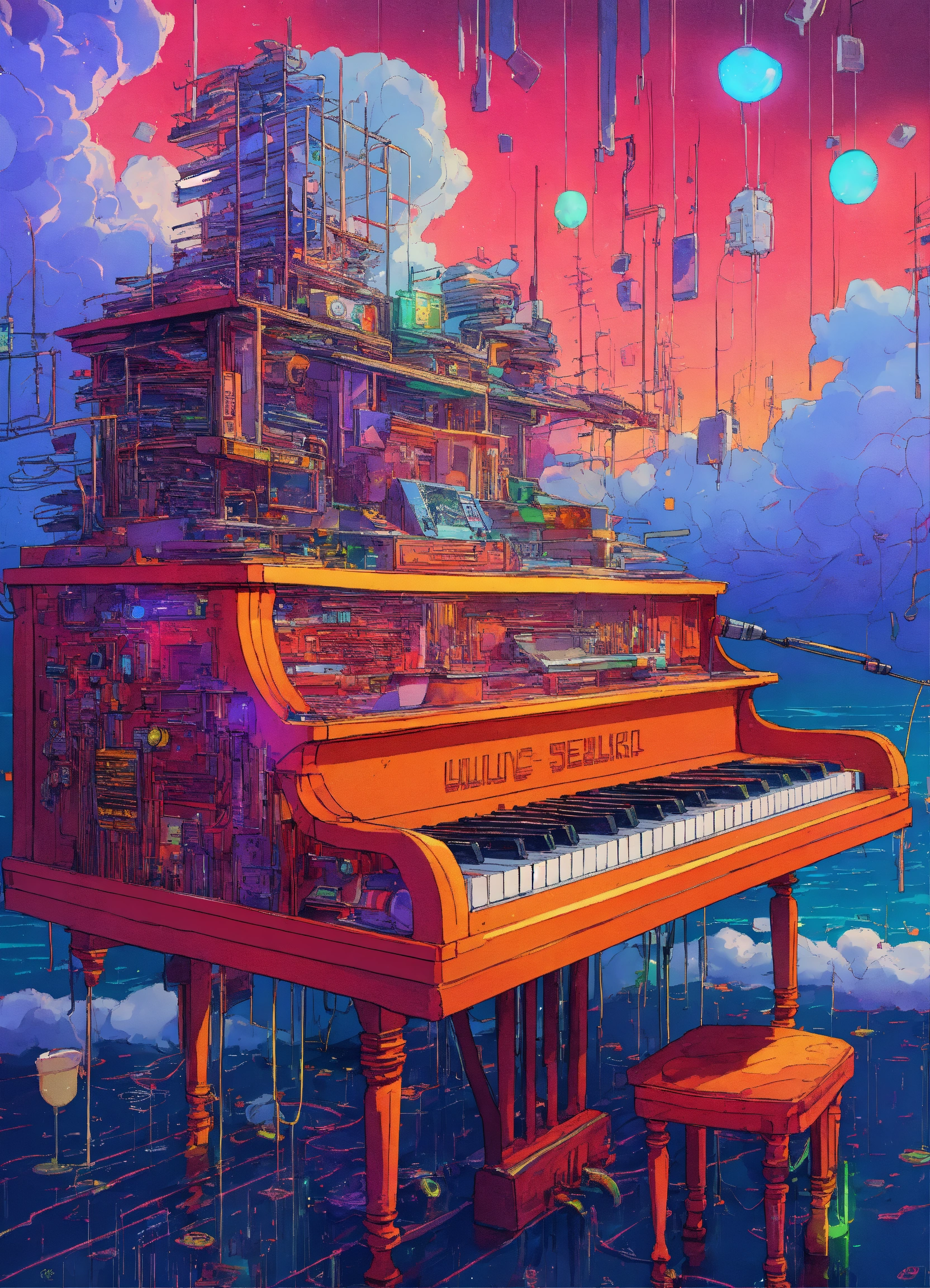 Lexica - A old fashion microphone infused into a floating cyberpunk ...