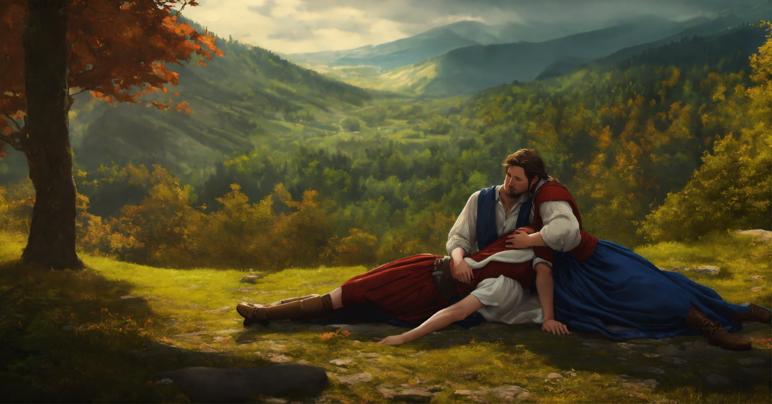 Lexica - Ancient European a couple laying down on ground, hug each ...