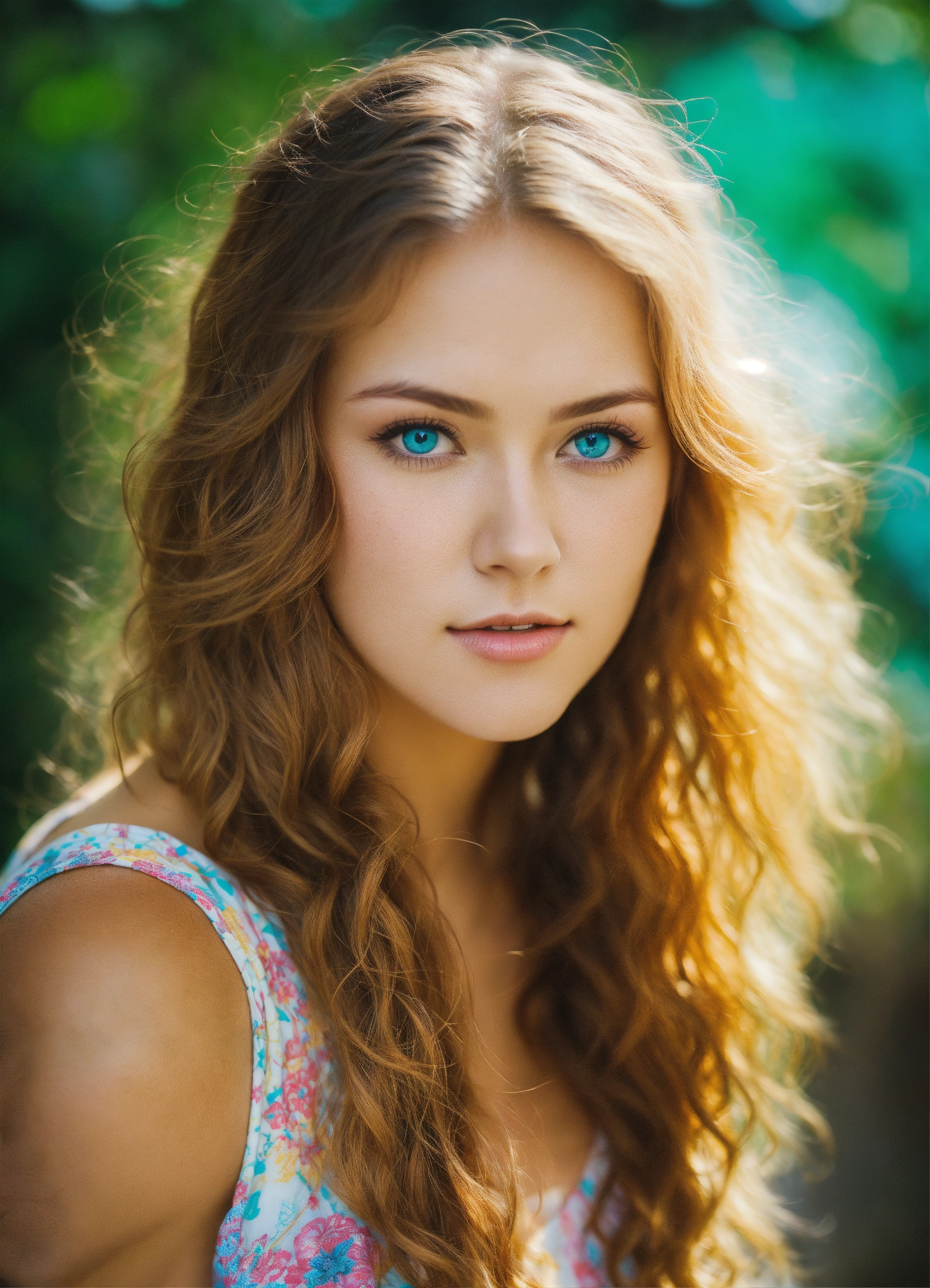 Lexica - White woman, fair skin, long bright cya wavy hair, cyan eyes