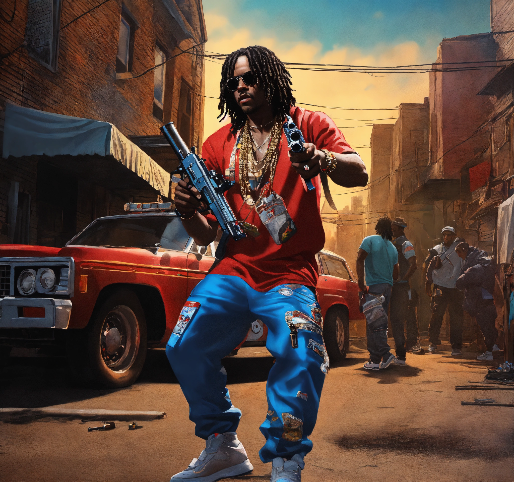 Lexica - Sky view Pop art, hyperrealist full body portrait of black ...