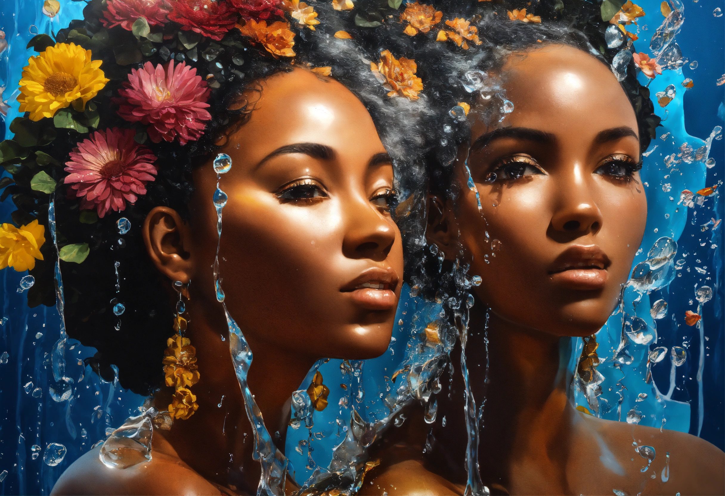 Lexica - Two Afrocentric women, one made of glass with water flowing ...