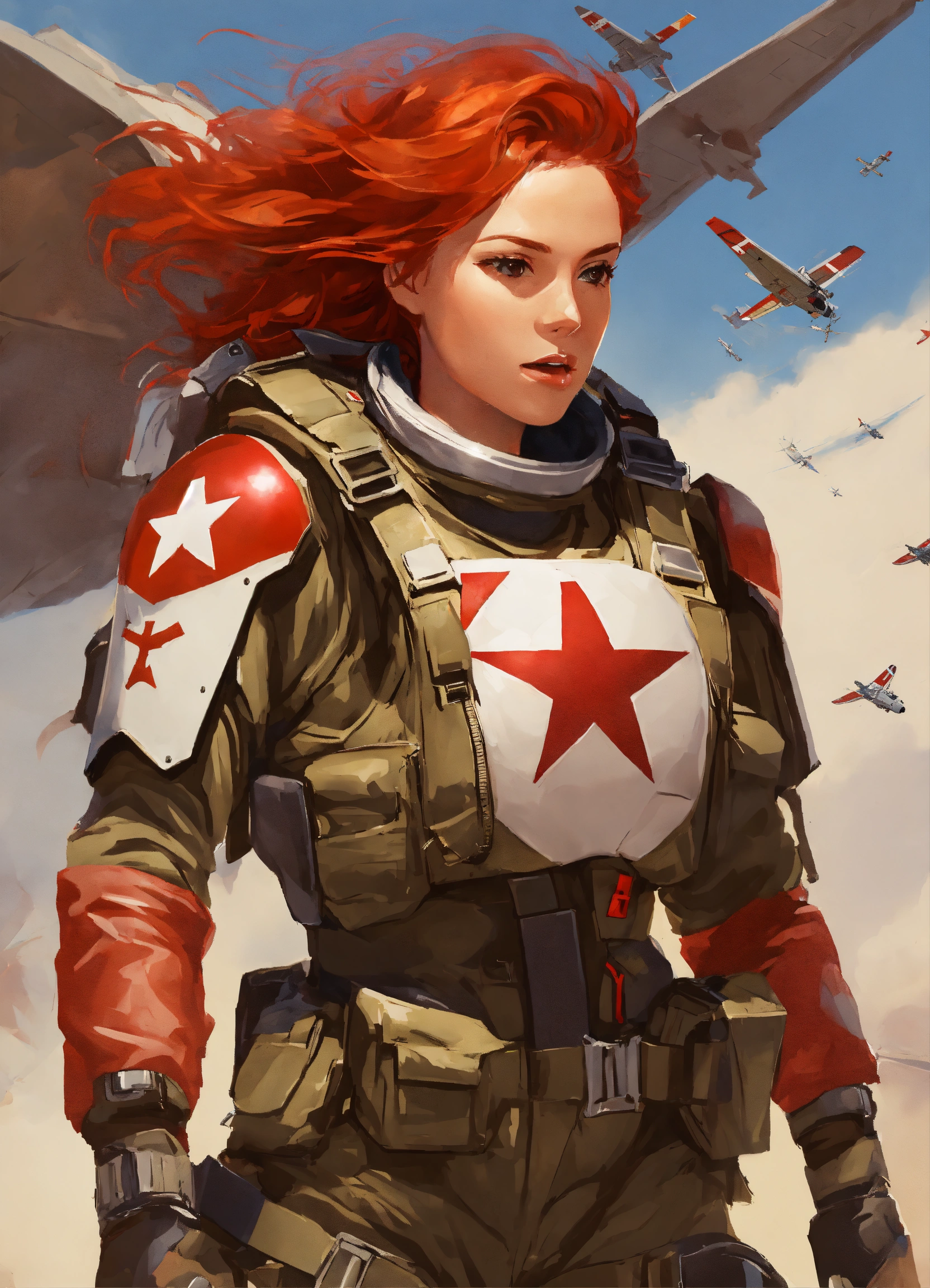 Lexica - Female red hair athletic wearing white metal fighter pilot ...