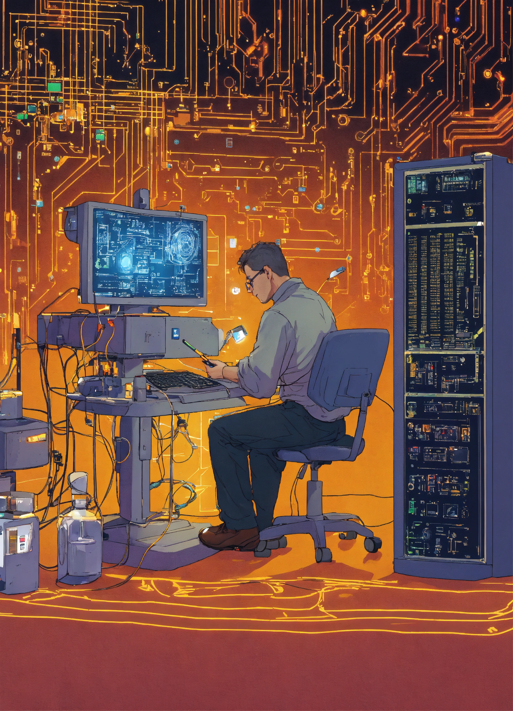 Lexica - A man sitting in a chair and writing on his computer ...