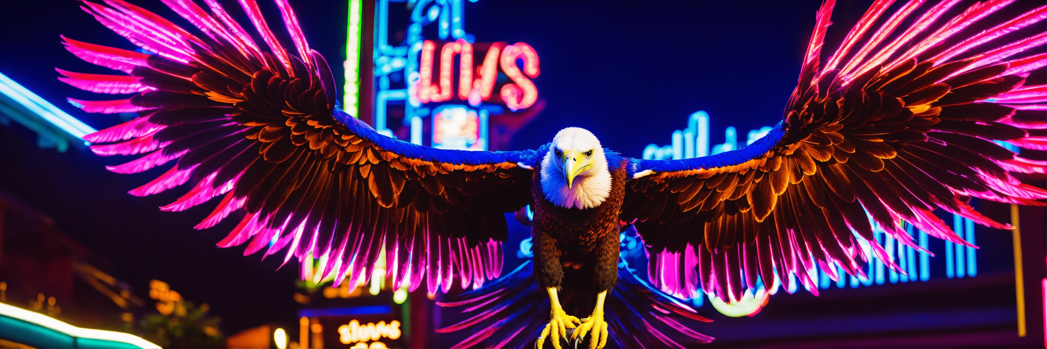 Lexica - Vulture with outstretched wing, neon light, las Vegas aesthetic