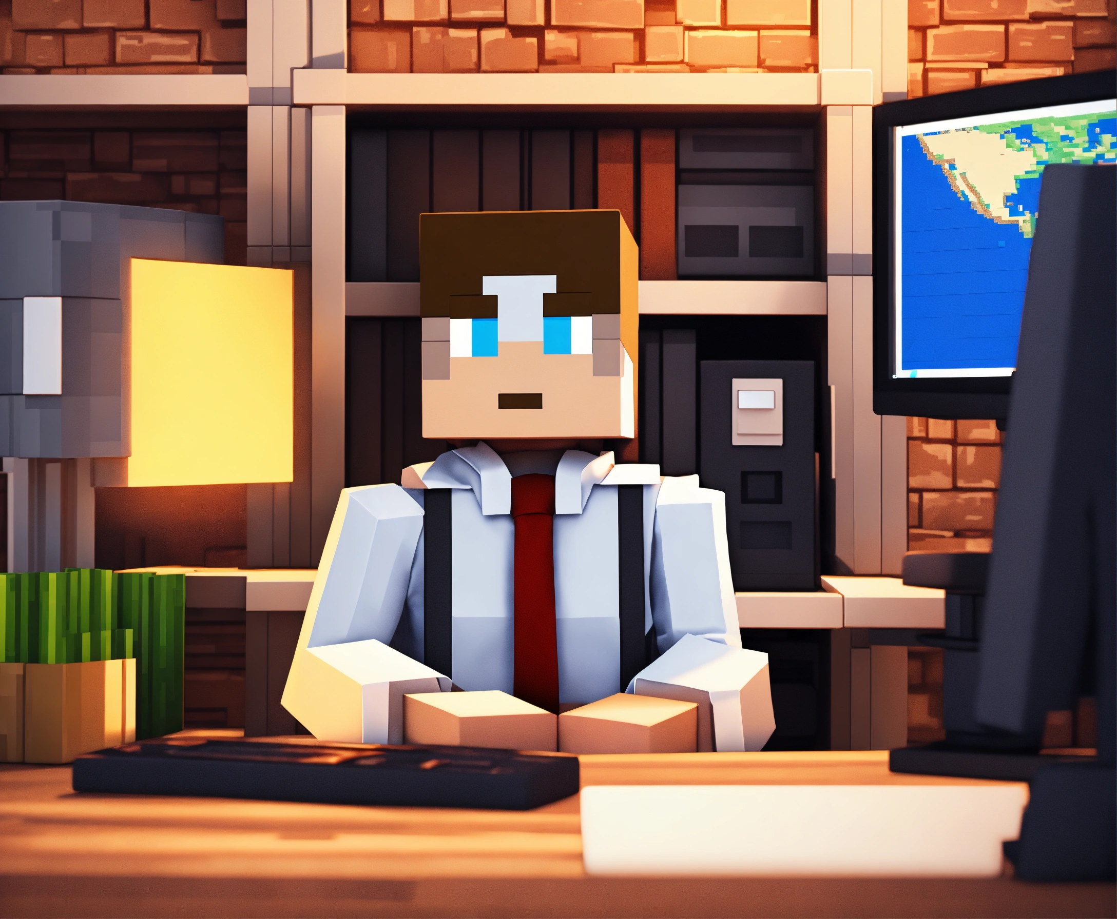 Lexica - Business man in office cubicle white shirt tie minecraft video ...