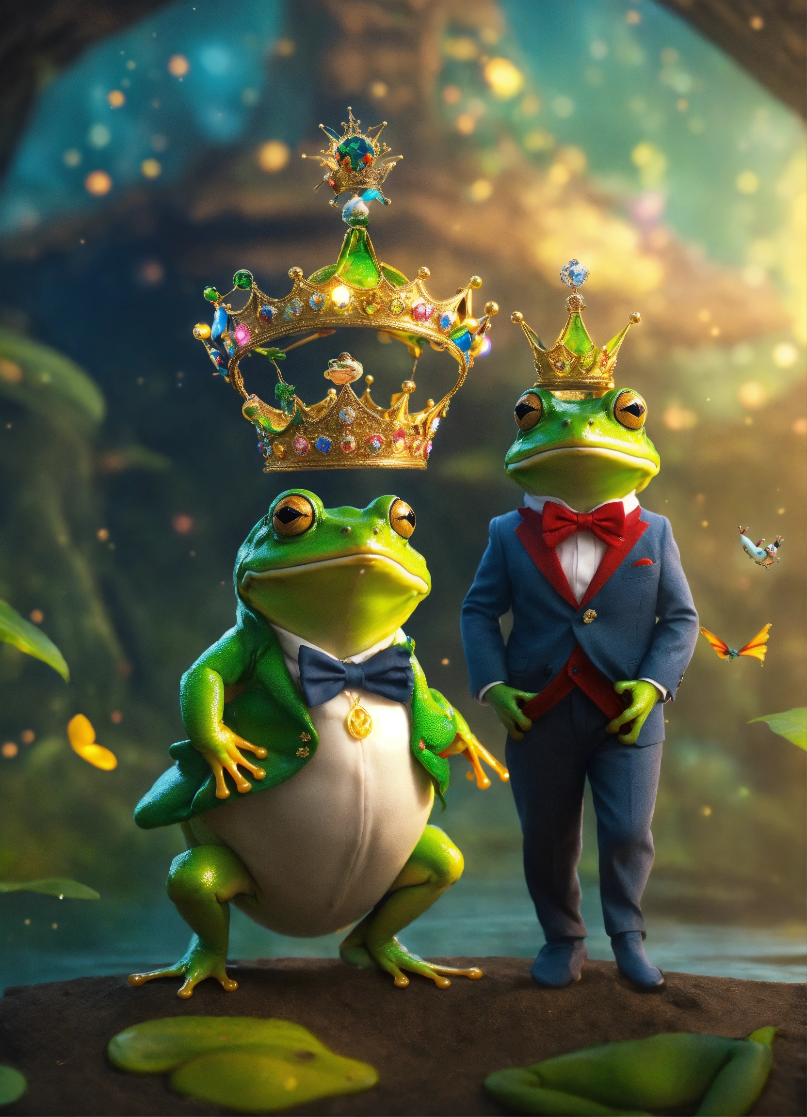 Lexica - Cute frog in suit and crown with cute lady frog in dress ...