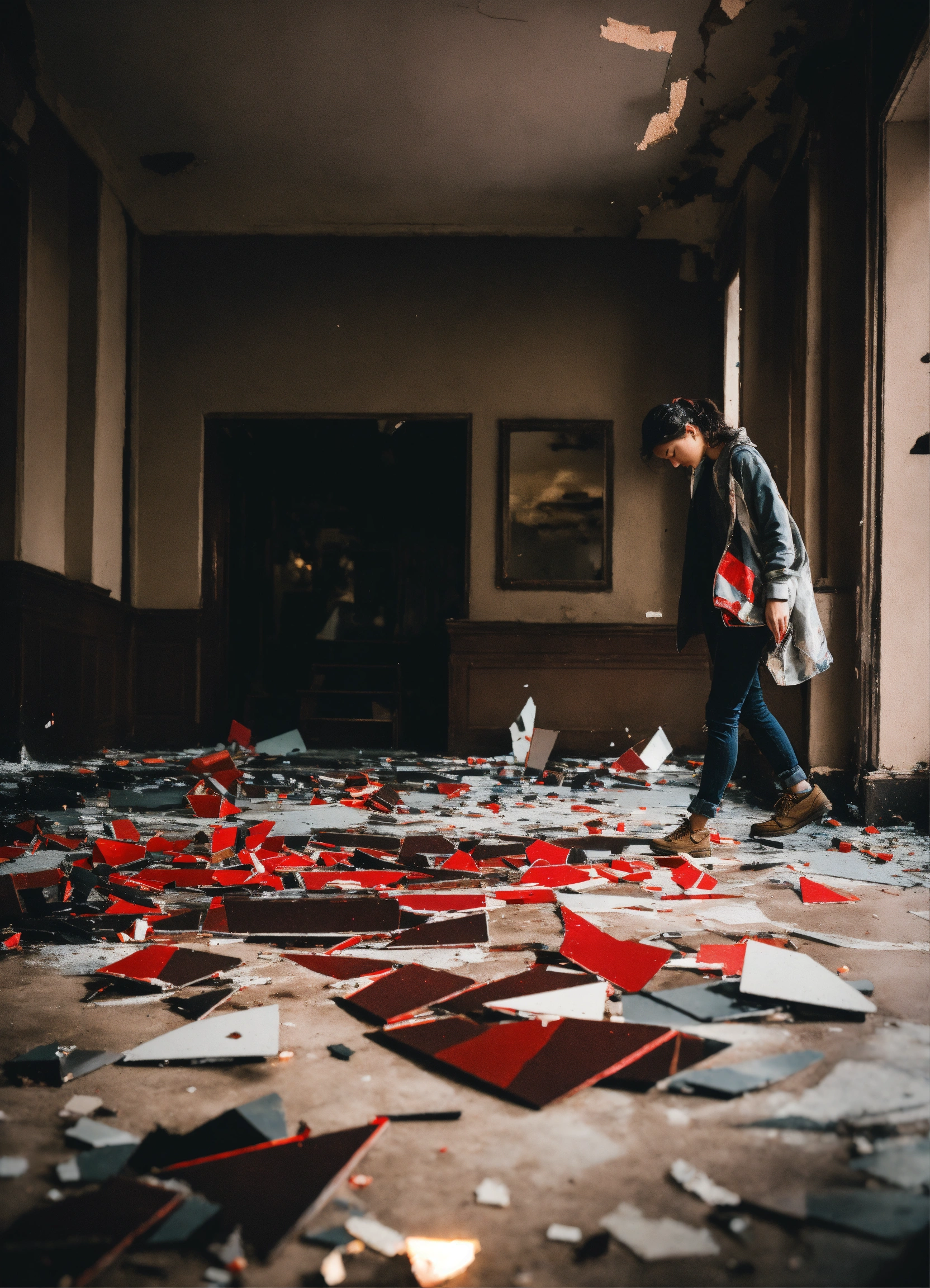 Lexica - A shattered mirror on the ground, reflecting a fragmented ...