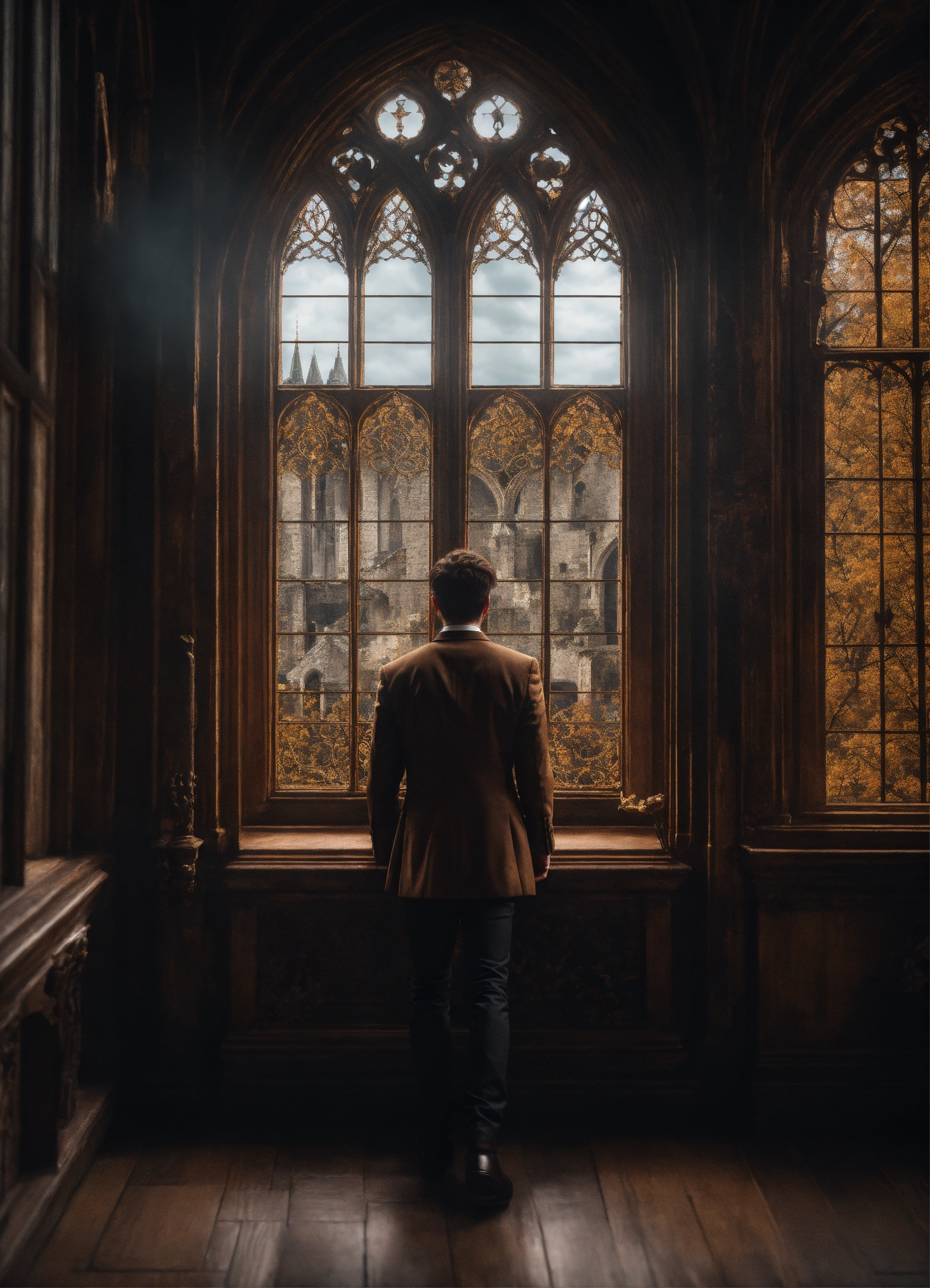 Lexica - Beautiful man with brown hair looking out the window in a ...