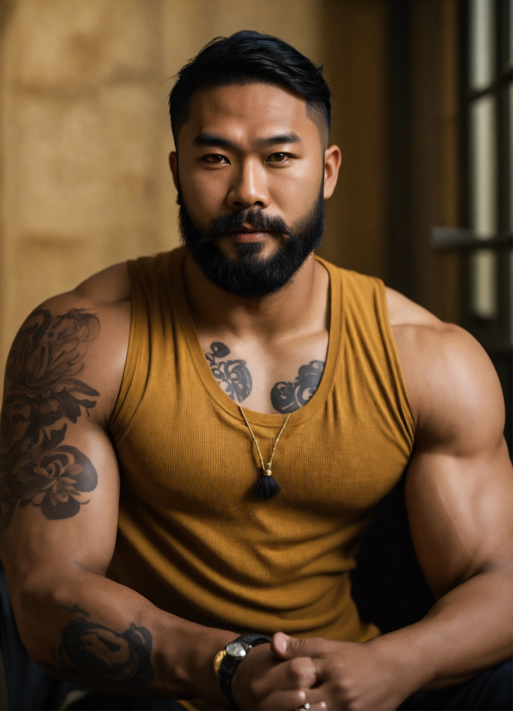 Lexica - Dark-skin Asian man in his late 30s Broad muscular build Well ...