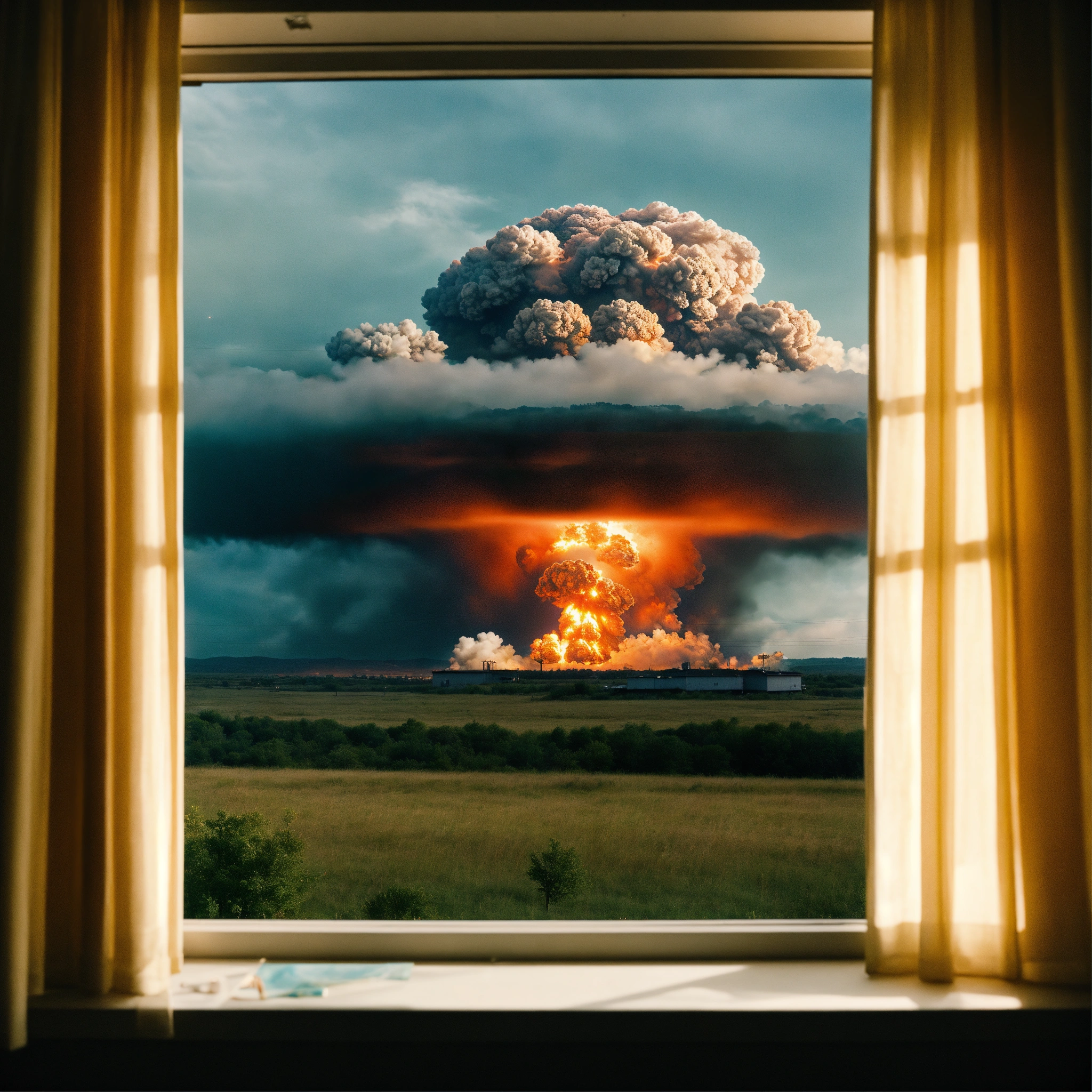 Lexica - A photograph of a nuclear explosion through a window, rear ...