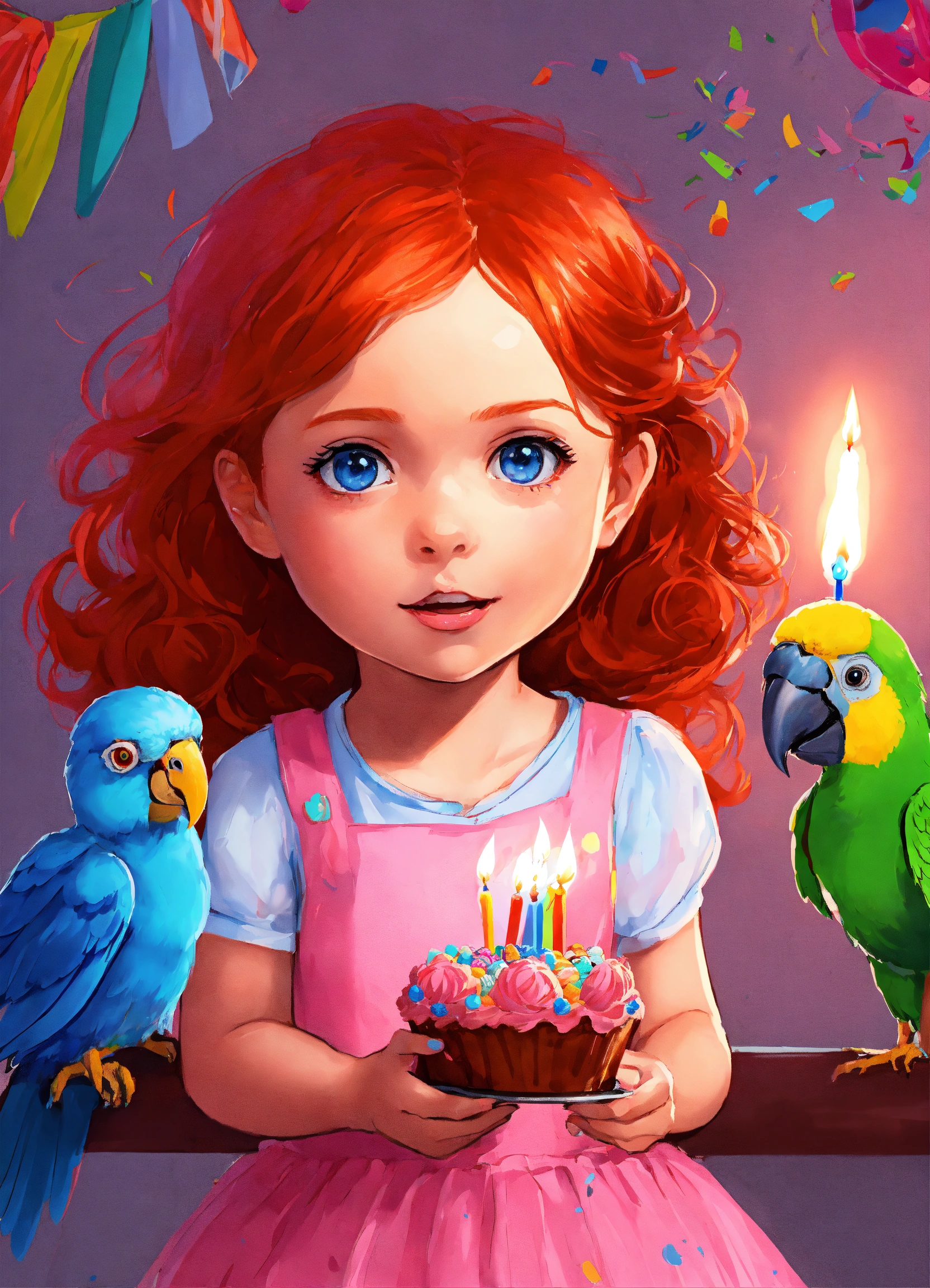 Lexica - 2d drawing, 5 years old red head girl, blue eyes, mischievous ...