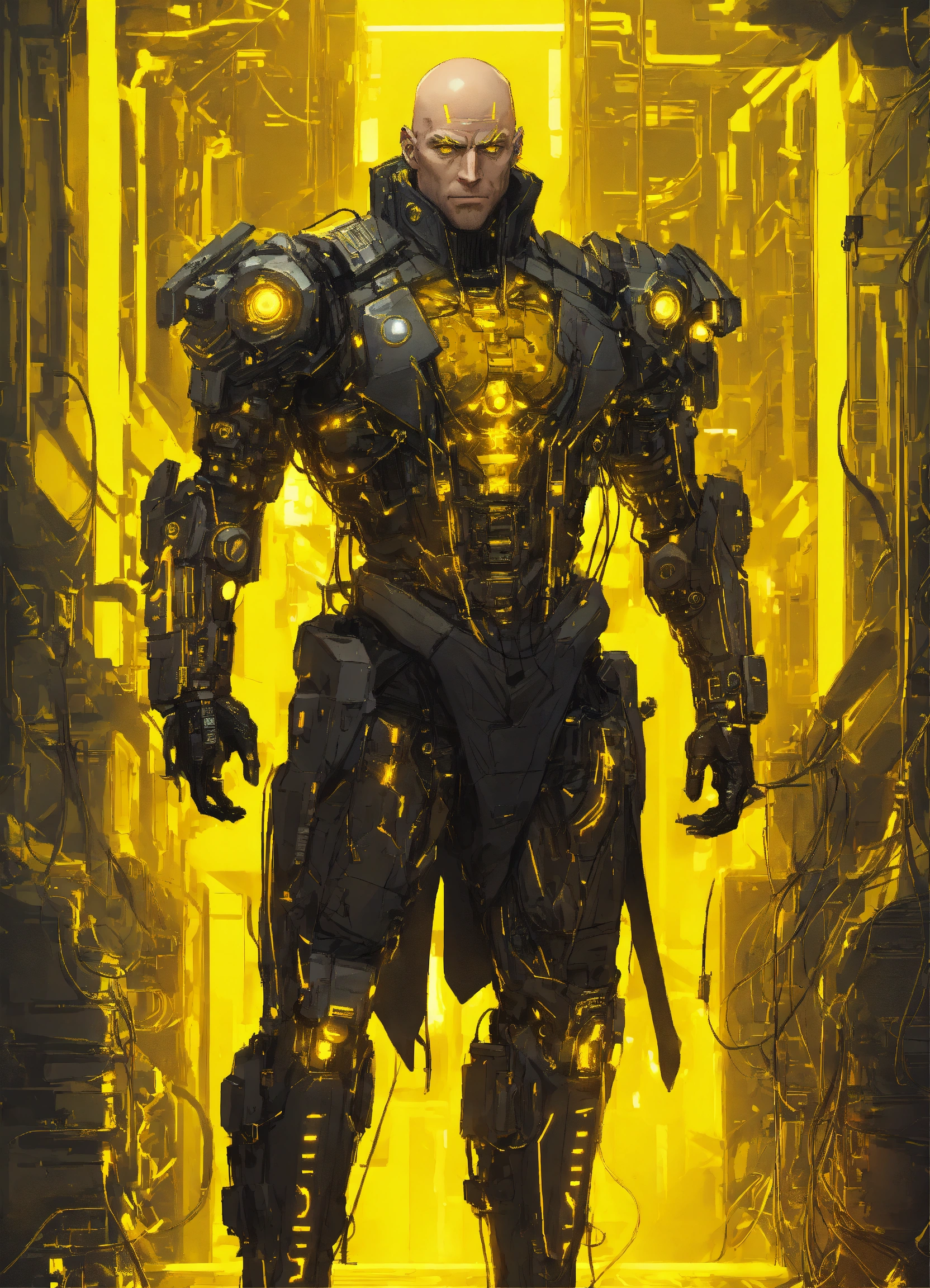 Lexica - Pale middle-aged bald muscular cyberpunk cyborg man with ...