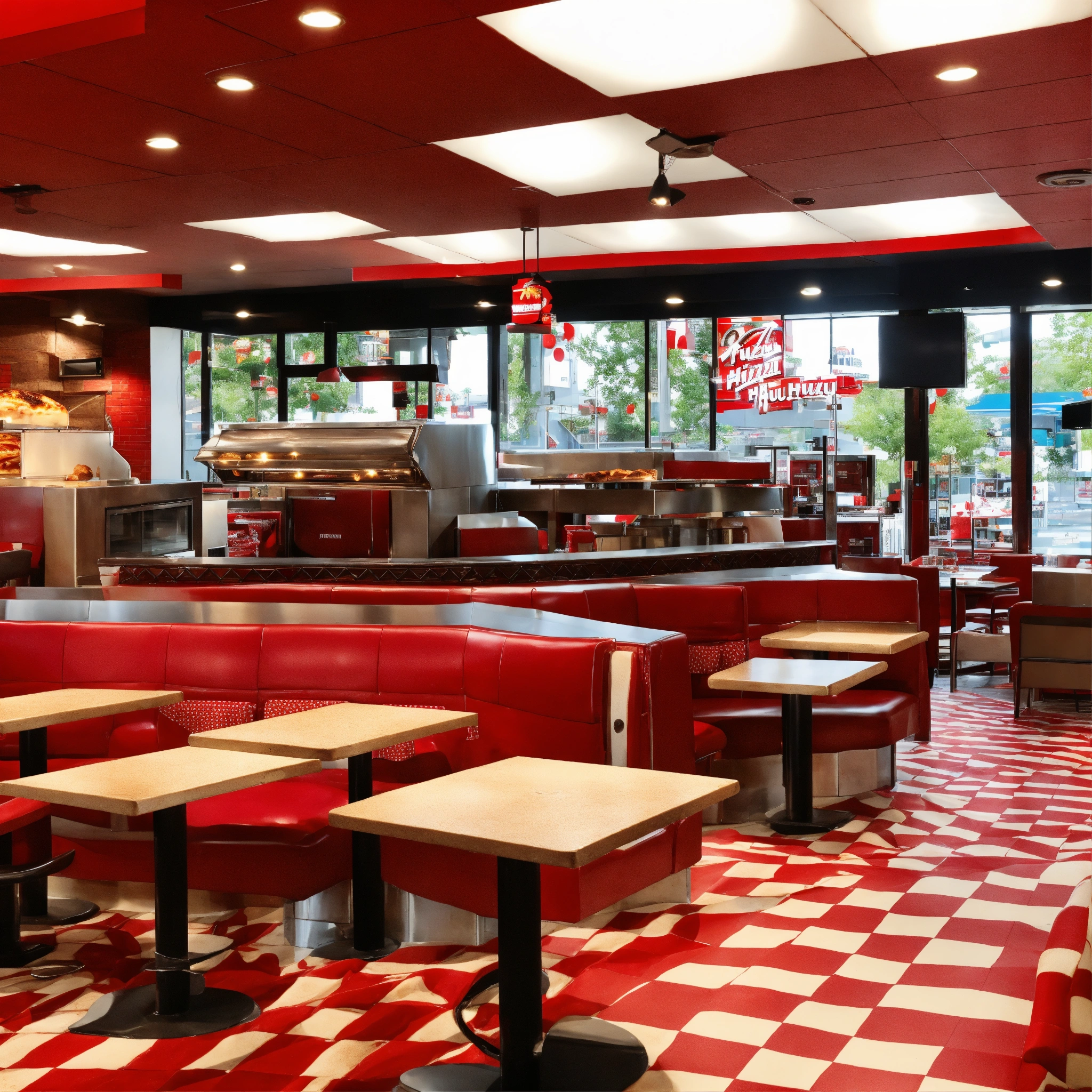 Lexica - A photo of a pizza hut restaurant. The restaurant is decorated ...