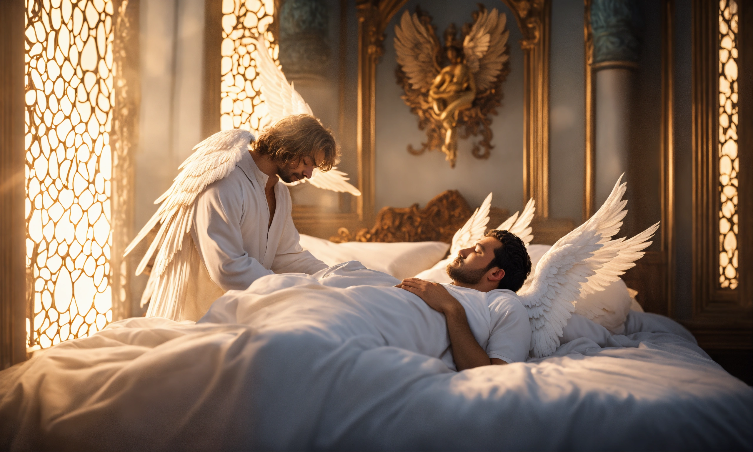 Lexica - Powerful male angel with beautiful wings and white clothes ...