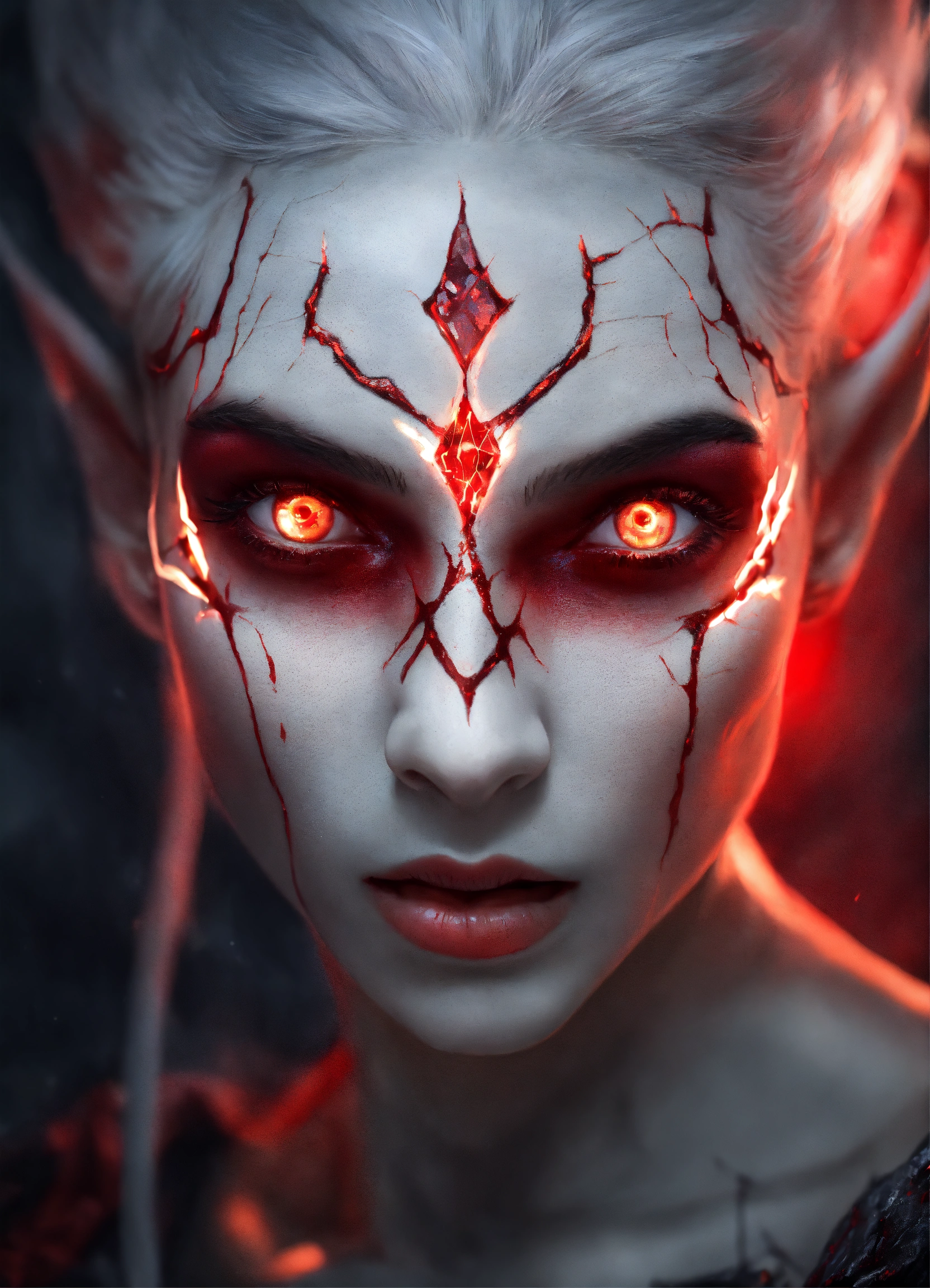 Lexica - Fantasy portrait of a grey skinned elf, heavy makeup, glowing ...