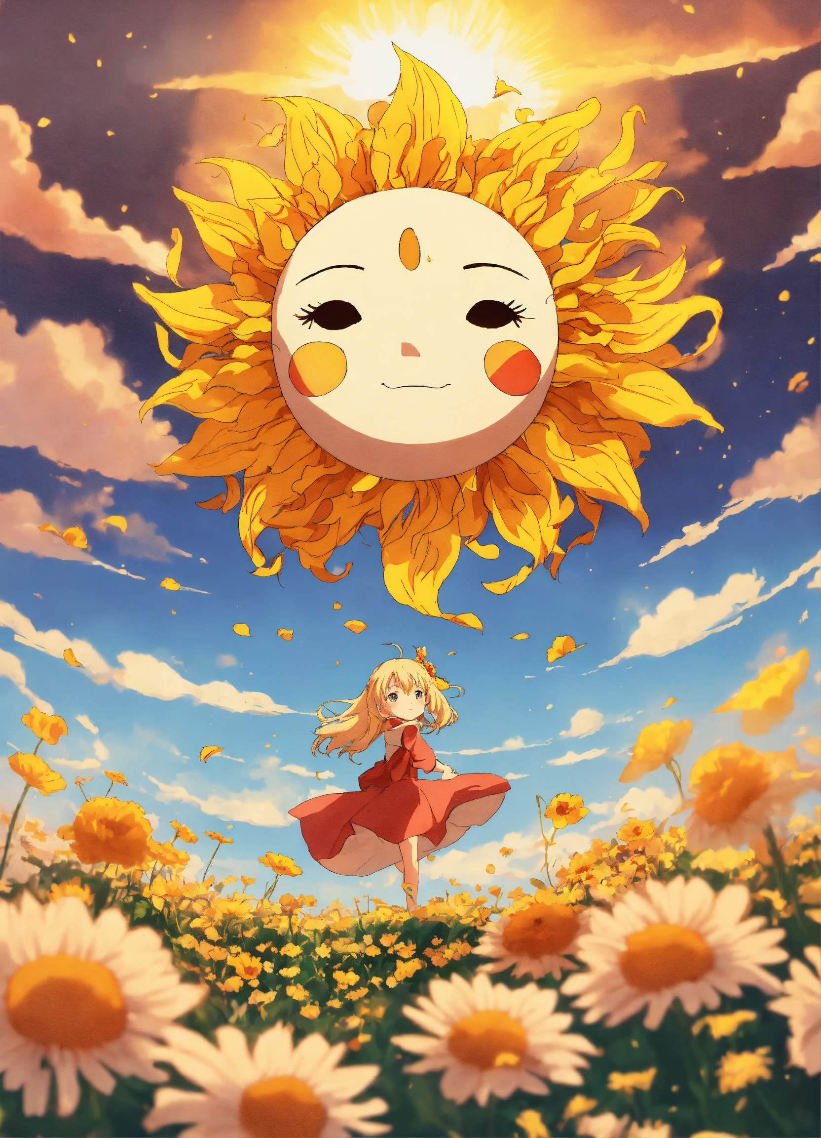 Lexica - A cartoon anime Sun floating with a face concentrating ...