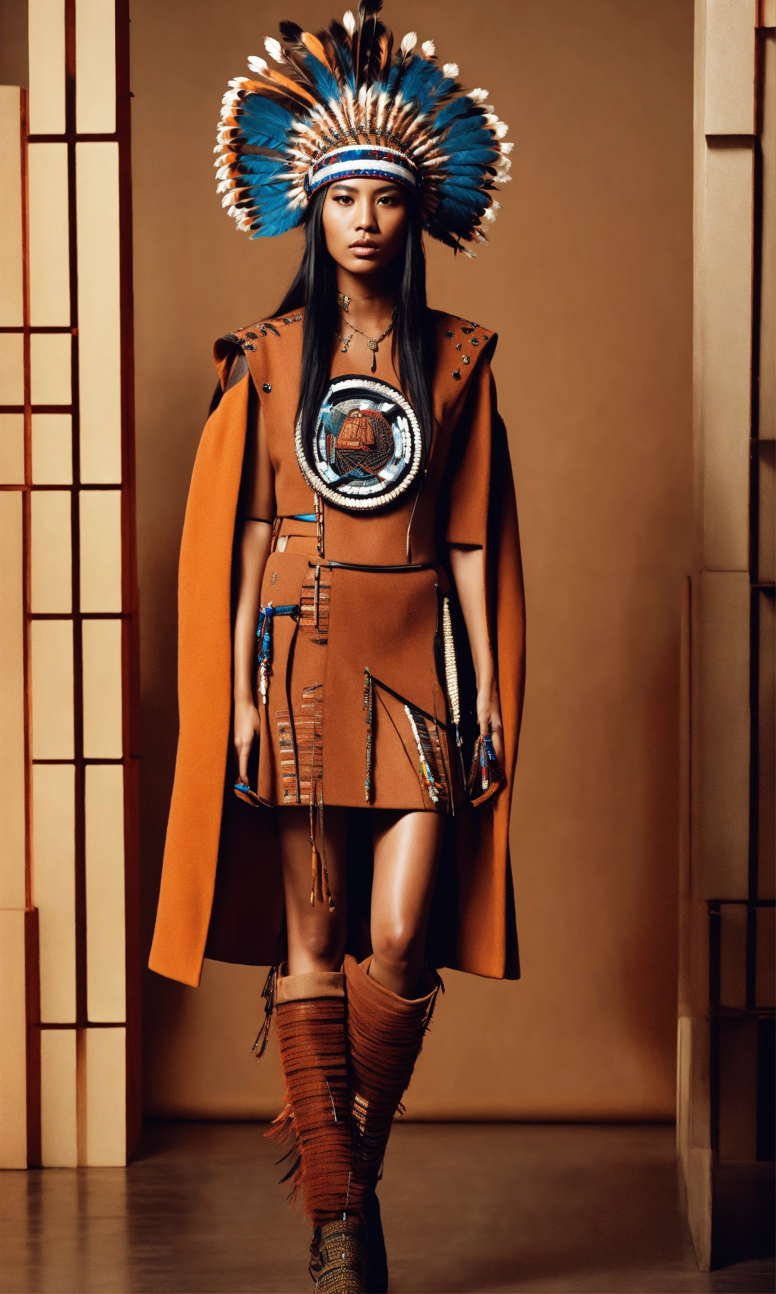 Lexica - Futuristic Fashionable Native American on the runway