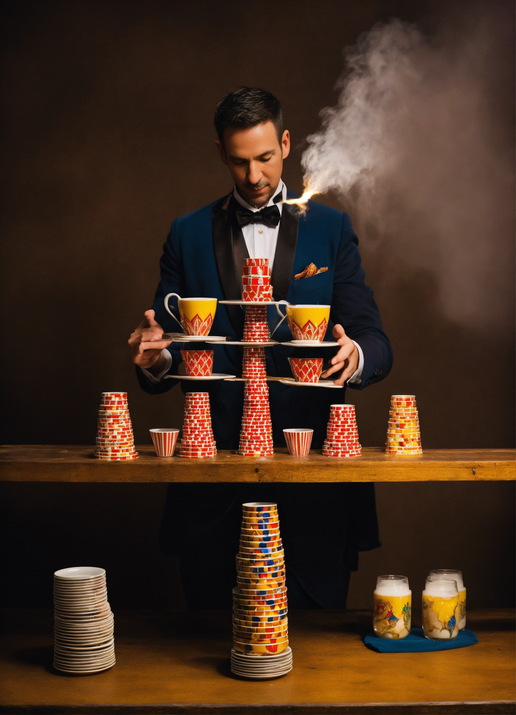 Lexica - A magician doing a magic trick with 7 cups