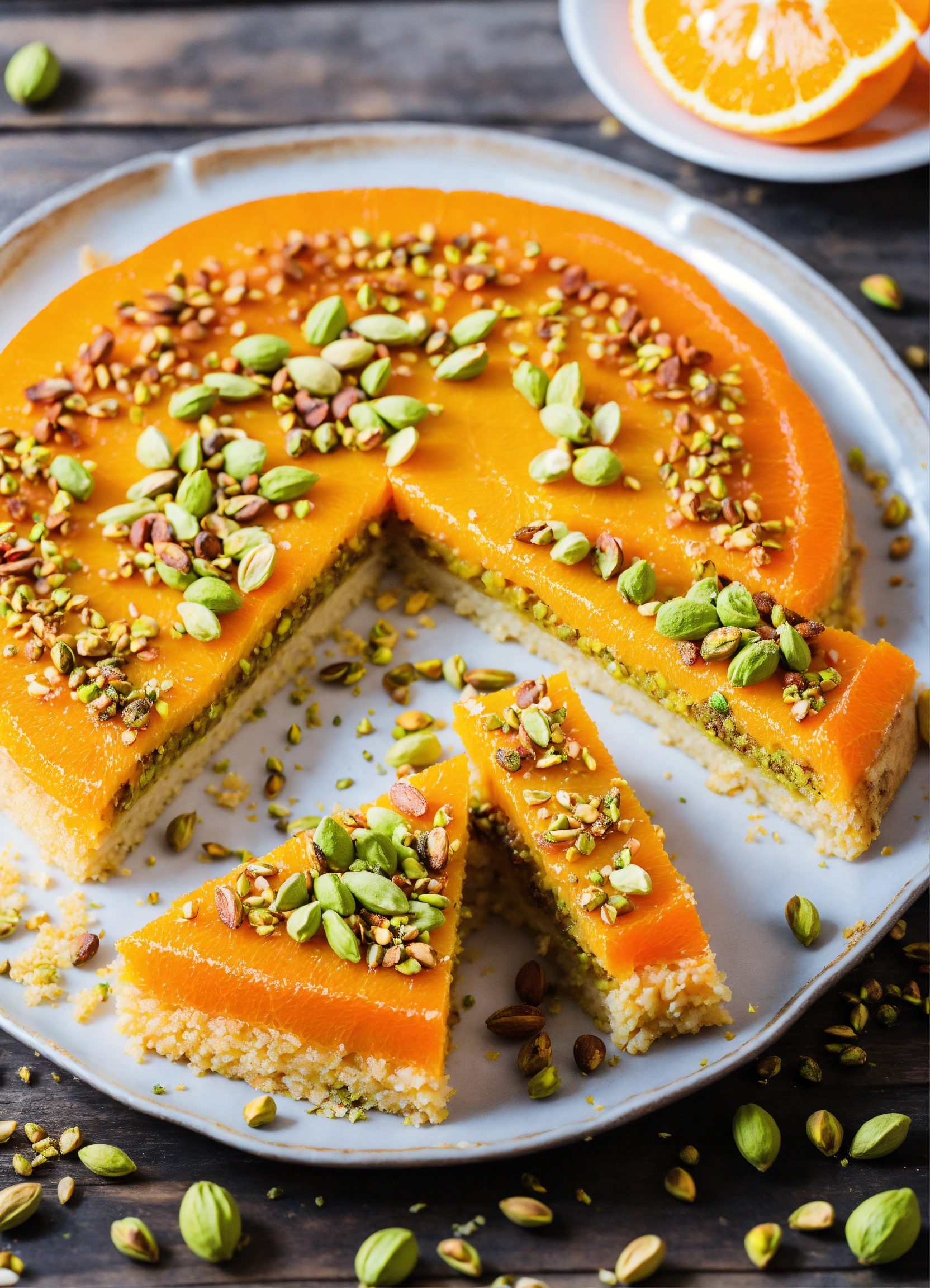 Lexica - Palestinian kunafa slice orange color with pistachios on top ...