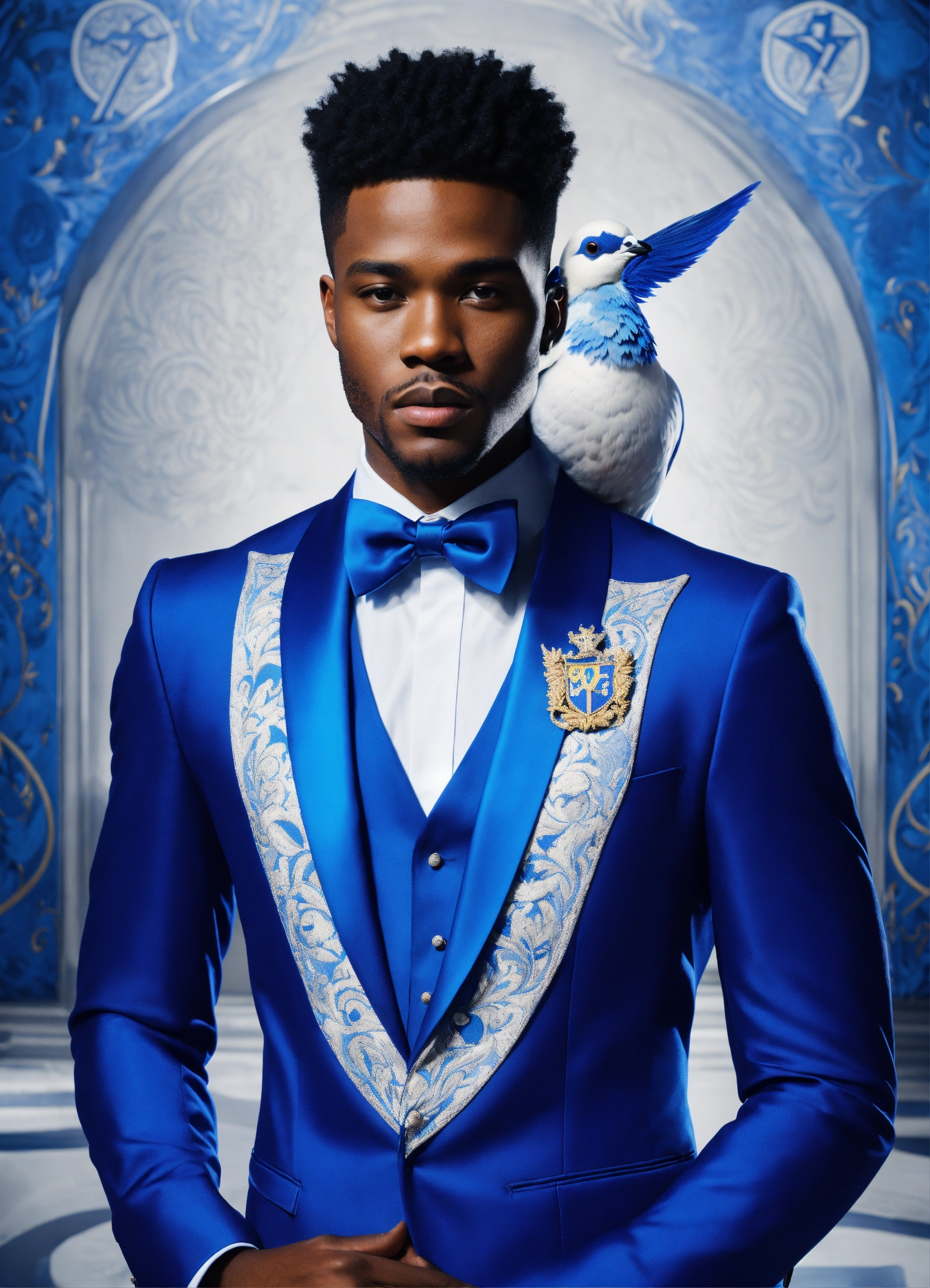 Lexica - A handsome African American male pop artist all blue and white ...