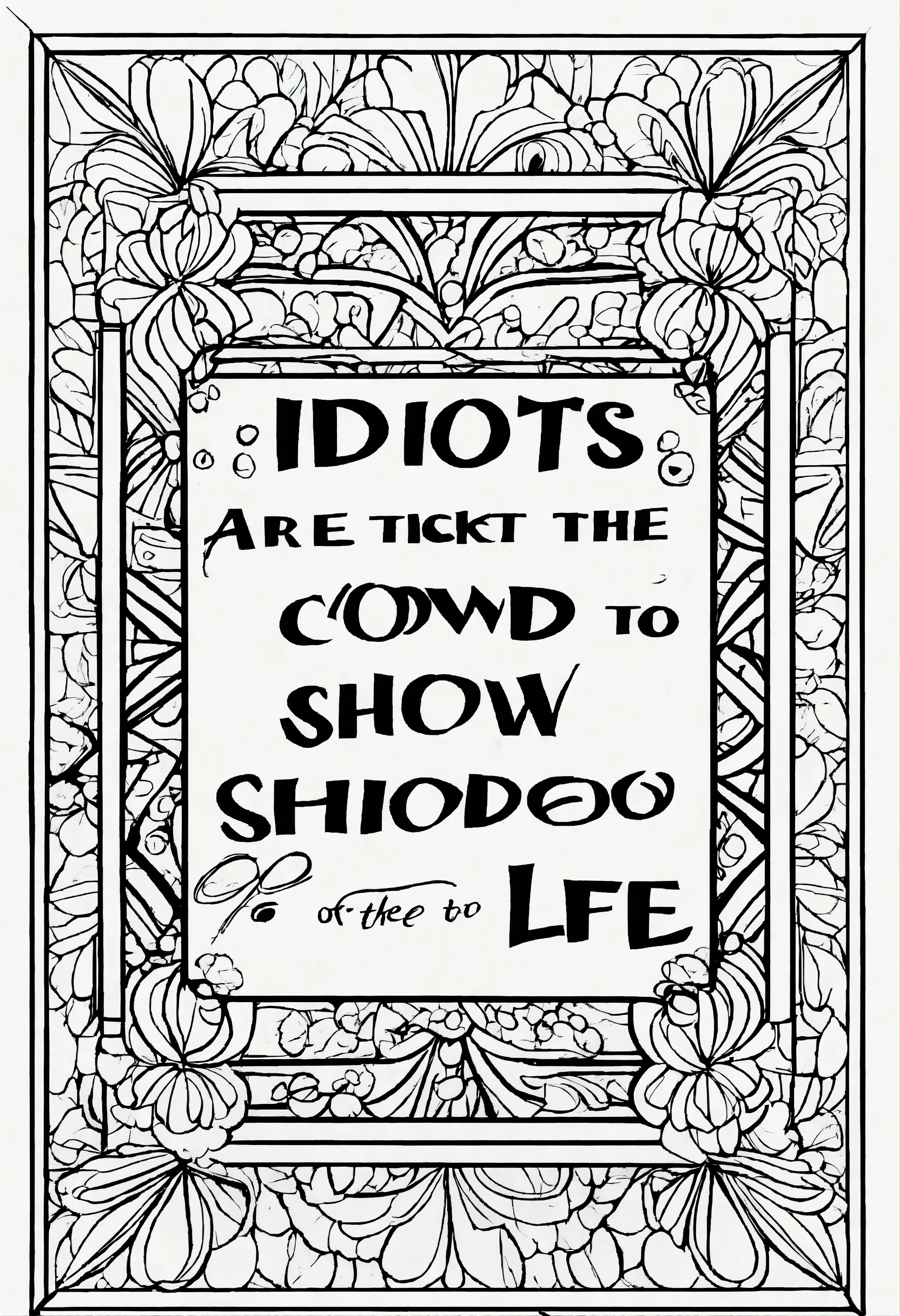 Lexica - Coloring page for adults, bold lines, dark lines, sign with a ...