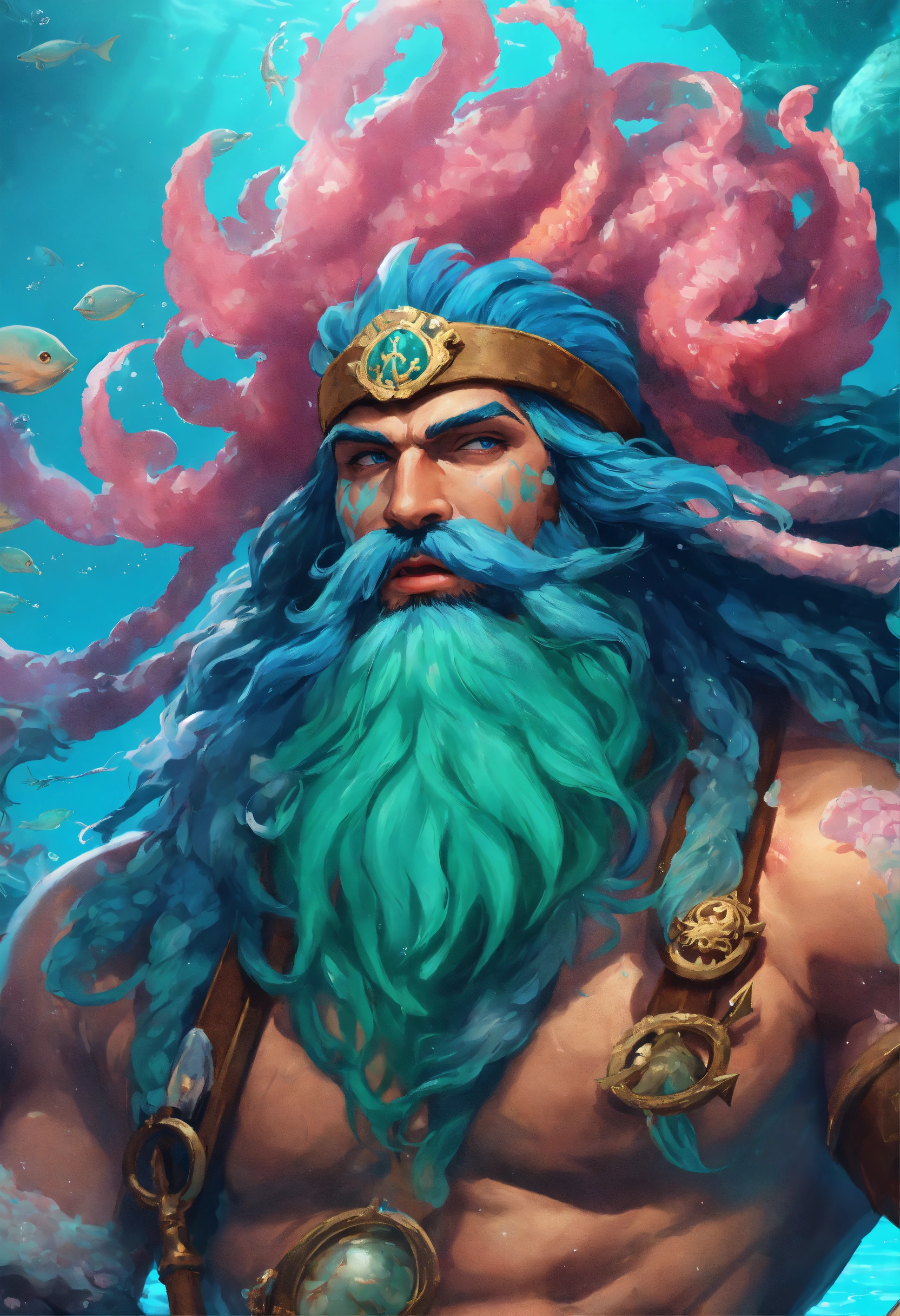 Lexica - A buff muscular Merman pirate with scales across his Blue skin ...