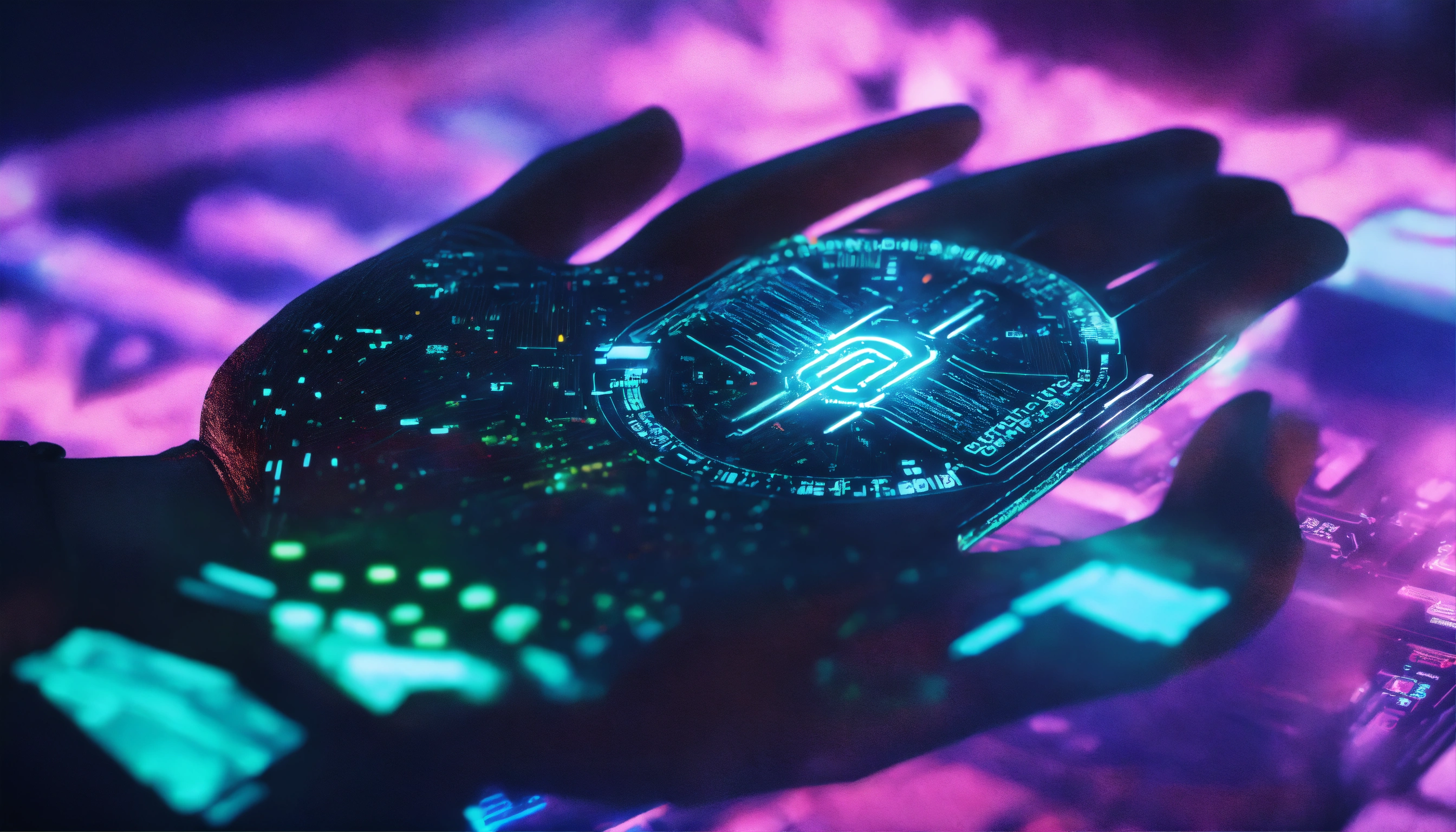 Lexica - Digital hologram code shines from the hand, cyberpunk style ...